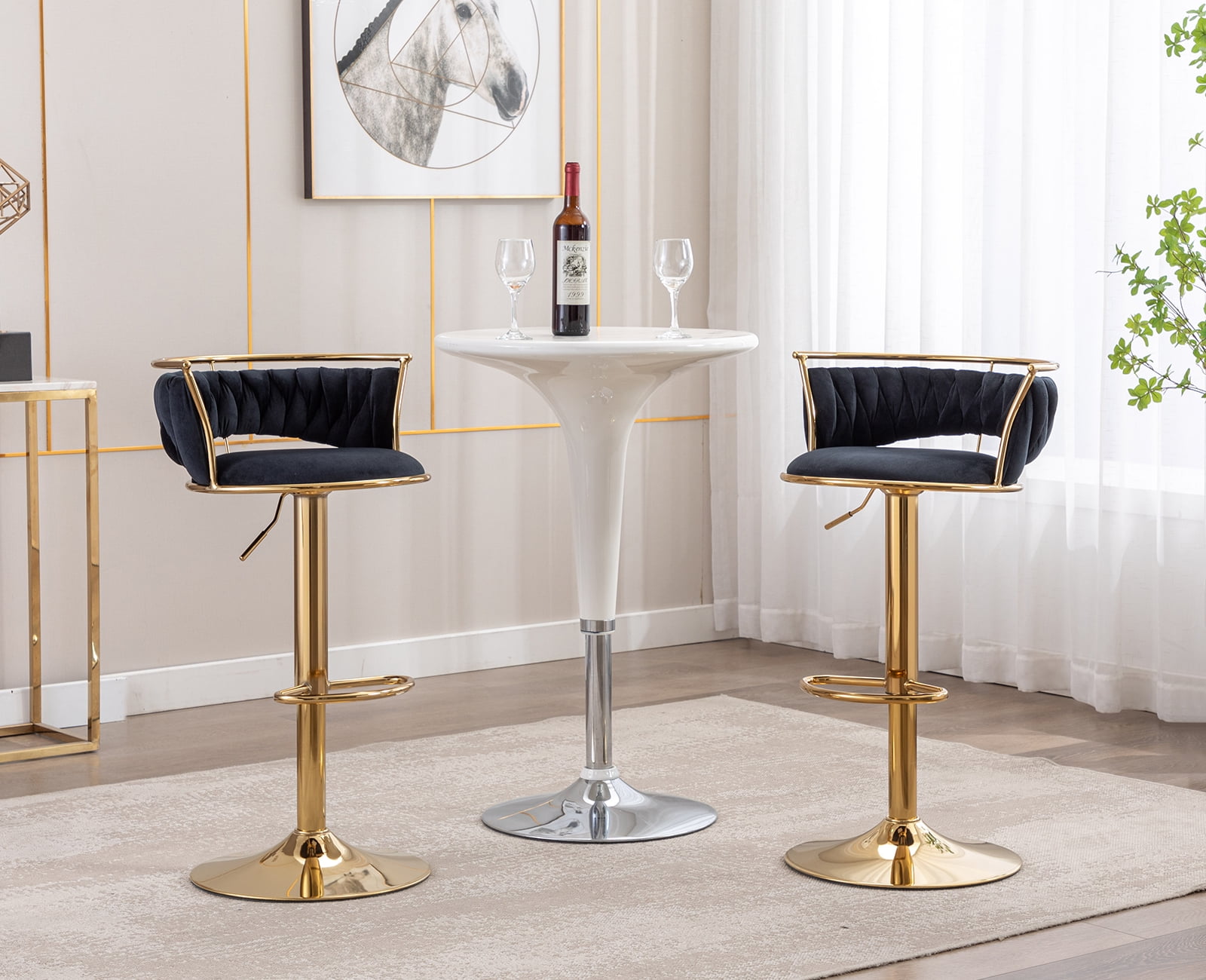 Guyou Modern Swivel Bar Stools Set of 2, Velvet Adjustable Counter ...
