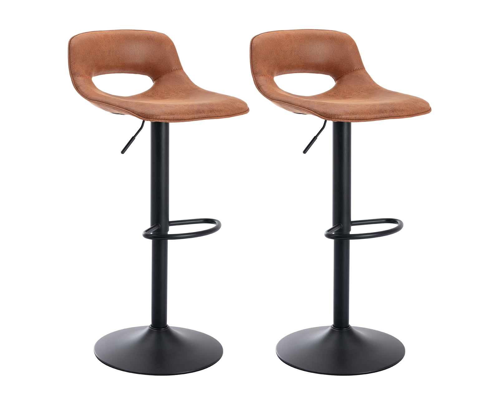 Guyou Modern Leather Bar Stools (Set of 2), Swivel, Adjustable Height ...