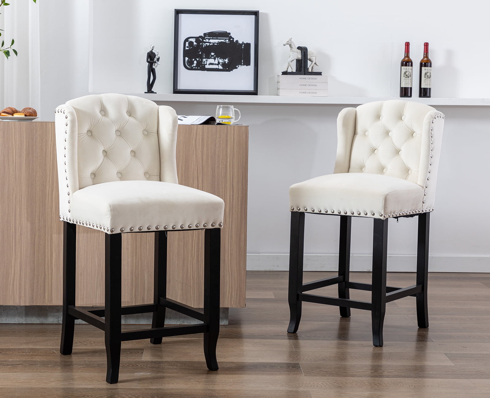 Guyou Modern Tufted Bar Stool Set of 2, 26" Counter Height Bar Stool ...