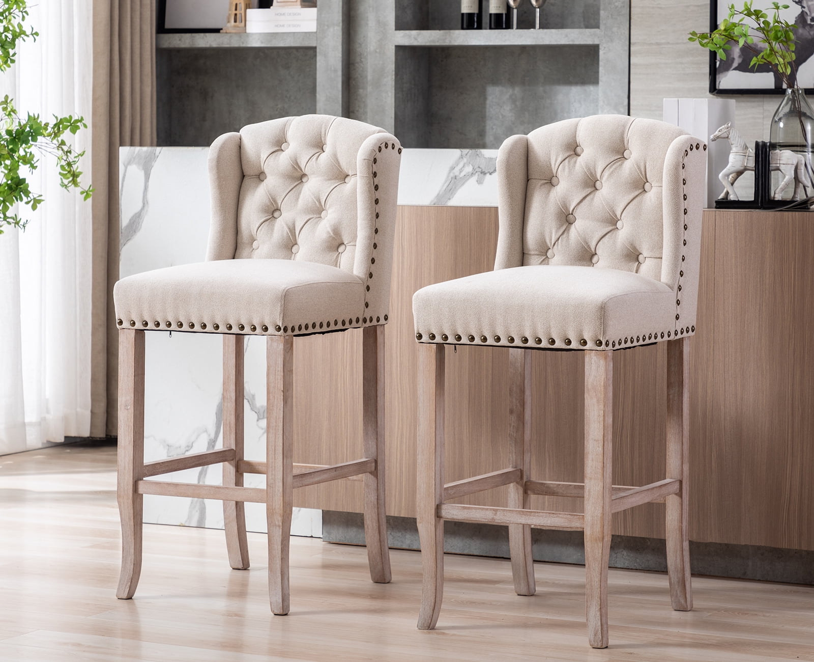 Guyou Modern 30" Counter Height Wooden Bar Stool Set of 2, Tufted with ...