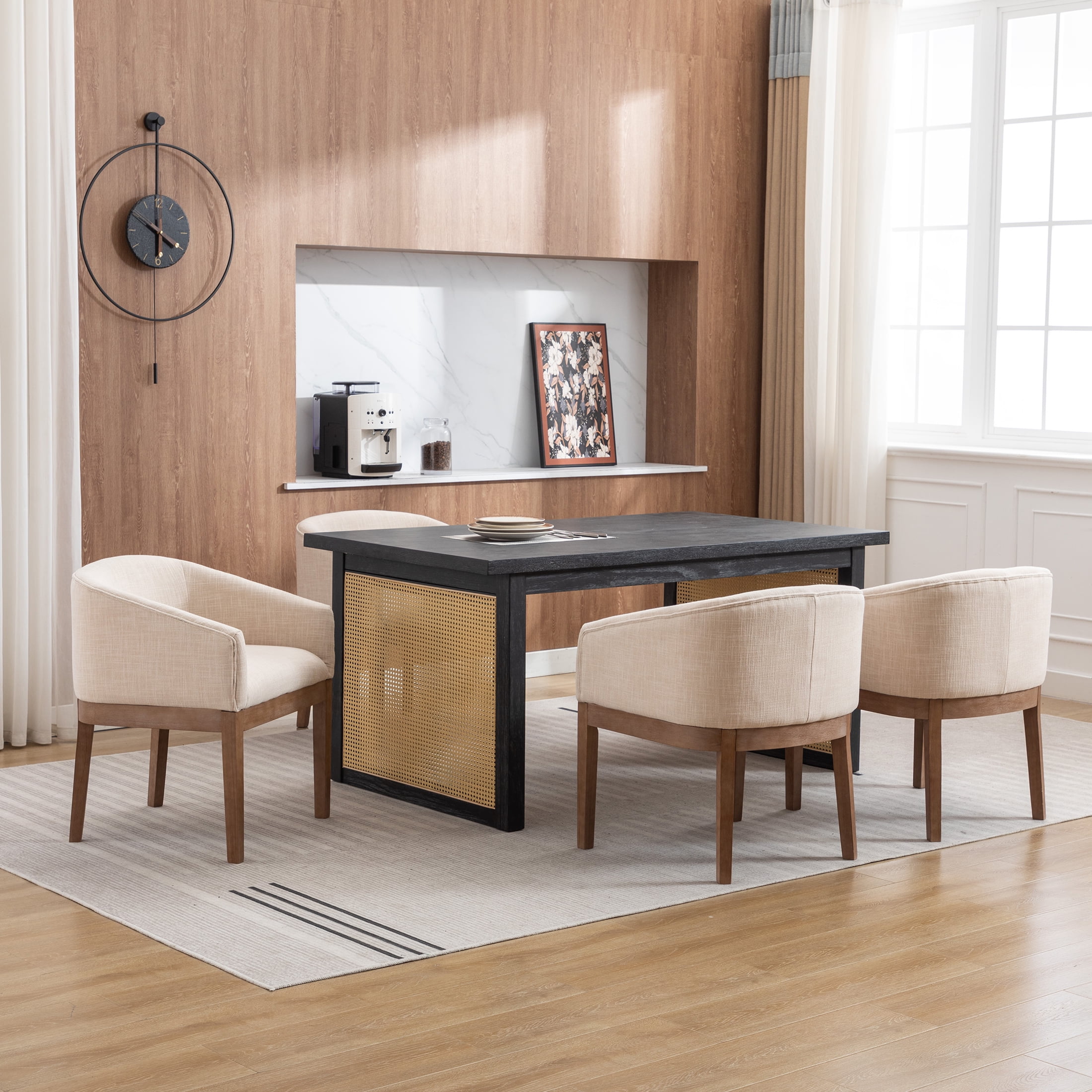 Guyou Modern Upholstered Dining Chairs Set of 4, Farmhouse Linen ...