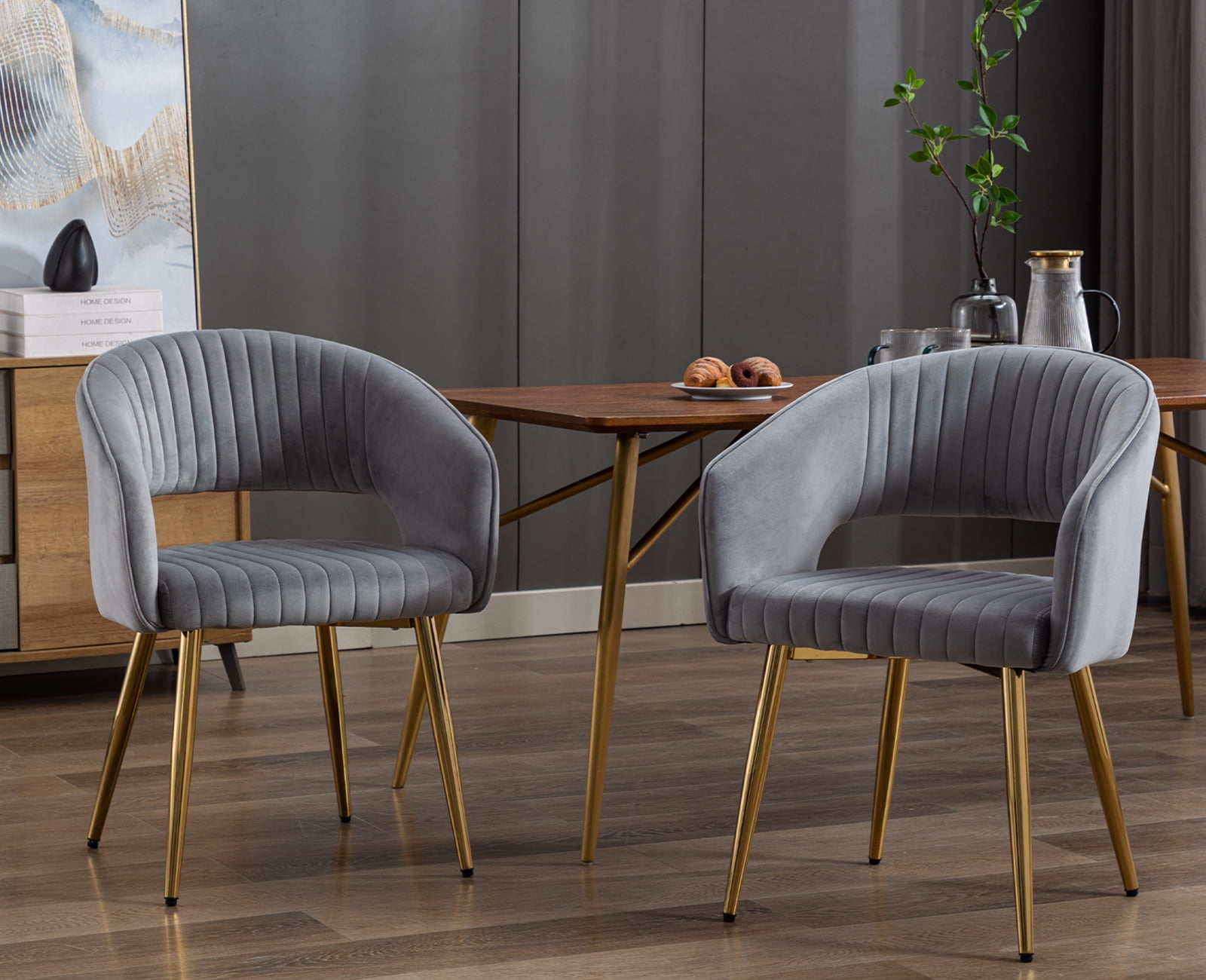 Grey velvet chair with gold legs store