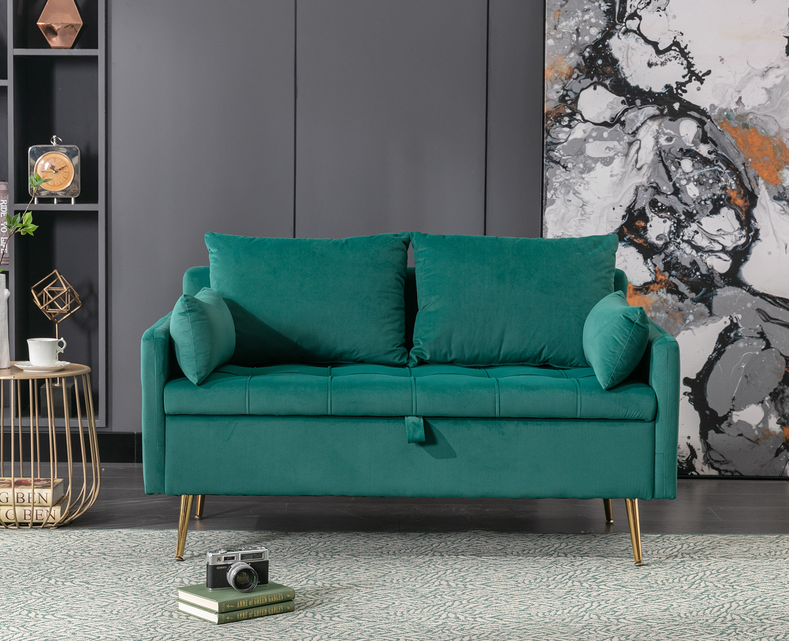 Guyou Comfy Small Loveseat Sofa, Modern Velvet 2-Seater Mini Couch with ...