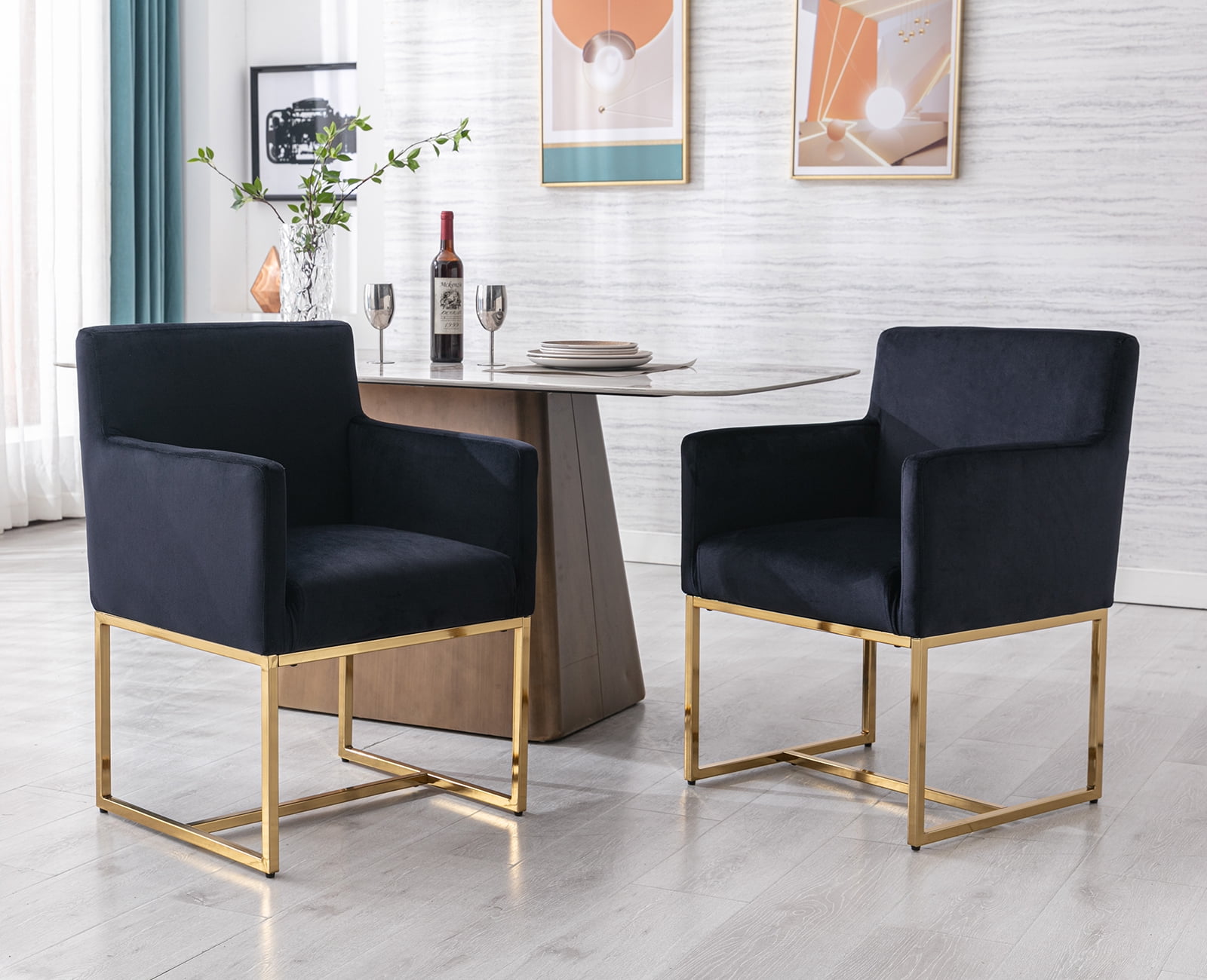 Guyou Modern Velvet Upholstered Dining Chairs Set of 2, Kitchen Chairs ...