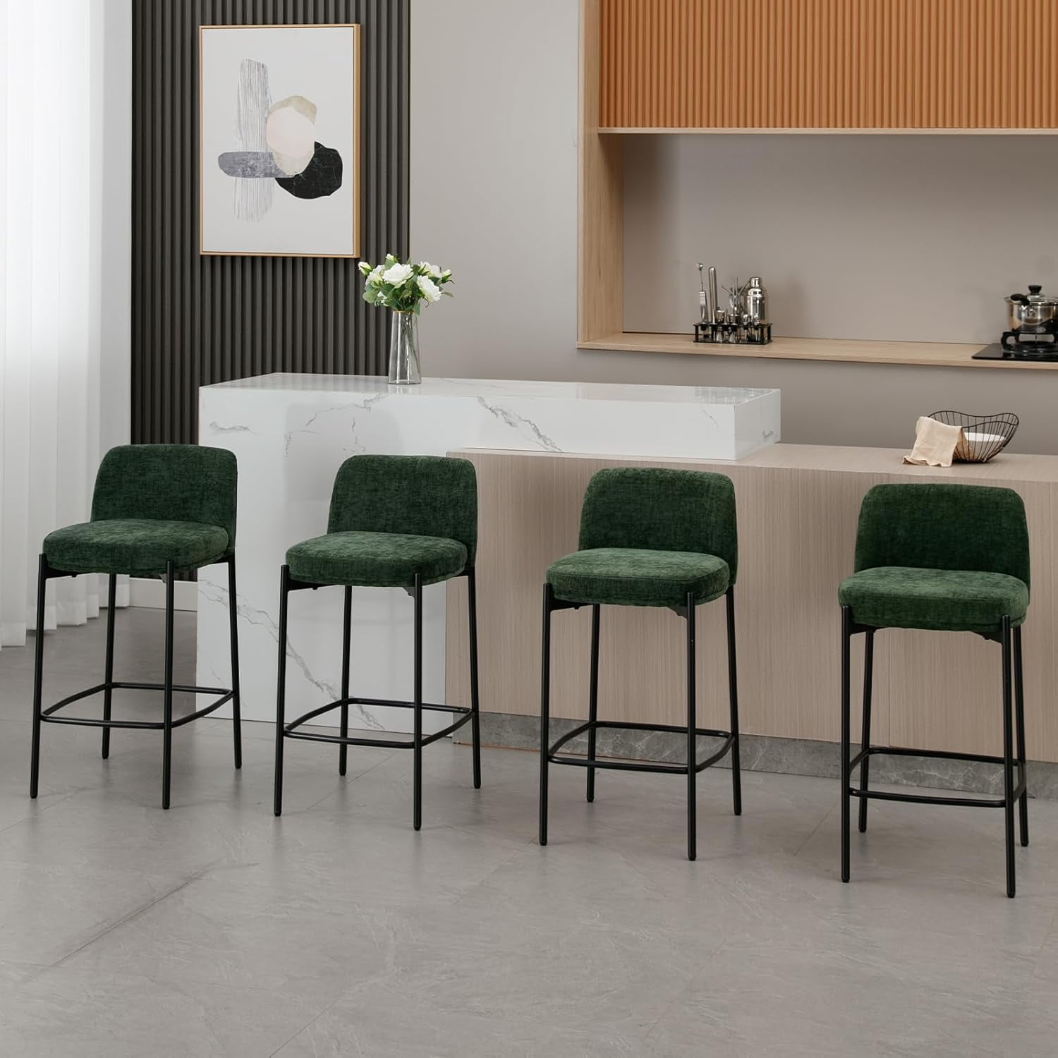 Guyou Modern White Sherpa Counter Stools with Black Metal Legs, 26 ...