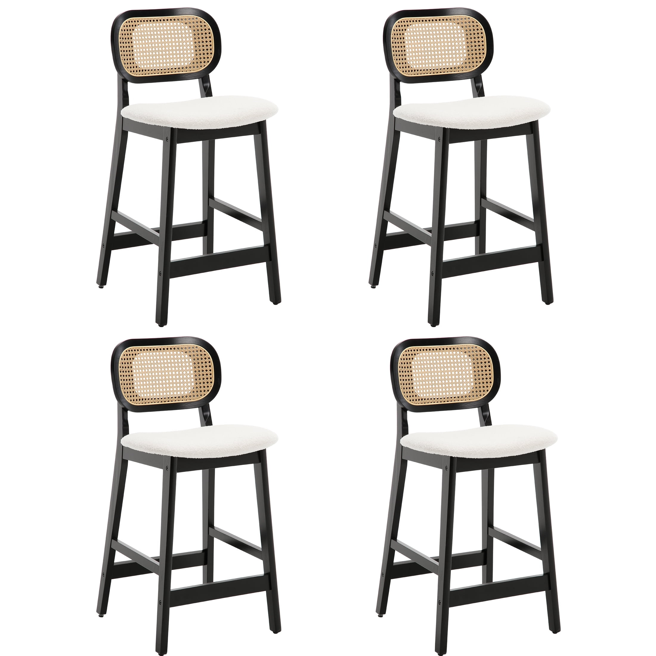 Guyou Rattan Counter Height Bar Stools Set of 4, Mid-Century Modern ...