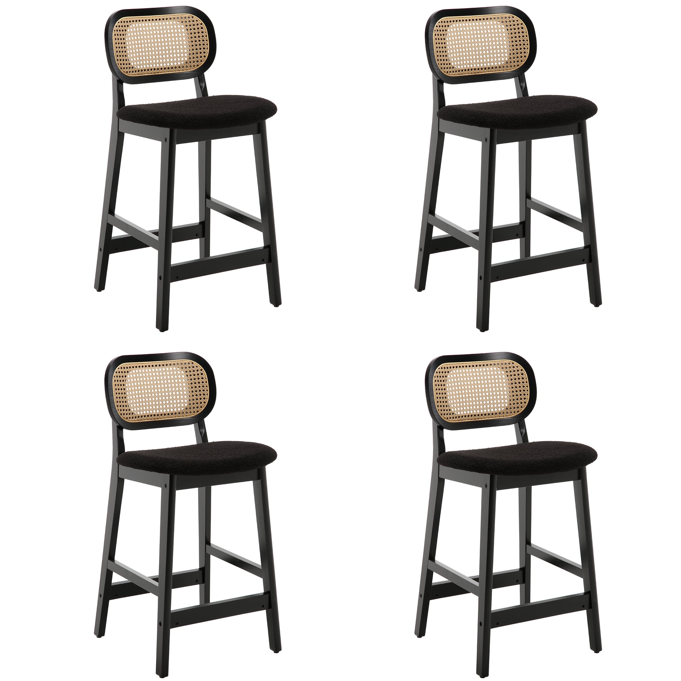 Guyou Rattan Counter Height Bar Stools Set of 4, Mid-Century Modern Wooden Farmhouse Bar Stools ...
