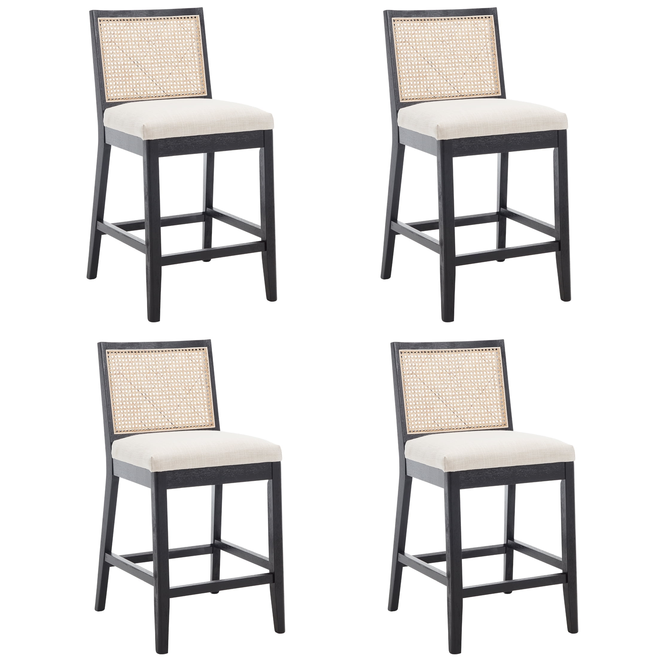 Guyou Rattan Counter Stools Set of 4, 26 Inch Modern Linen Upholstered Counter Height Bar Stools ...