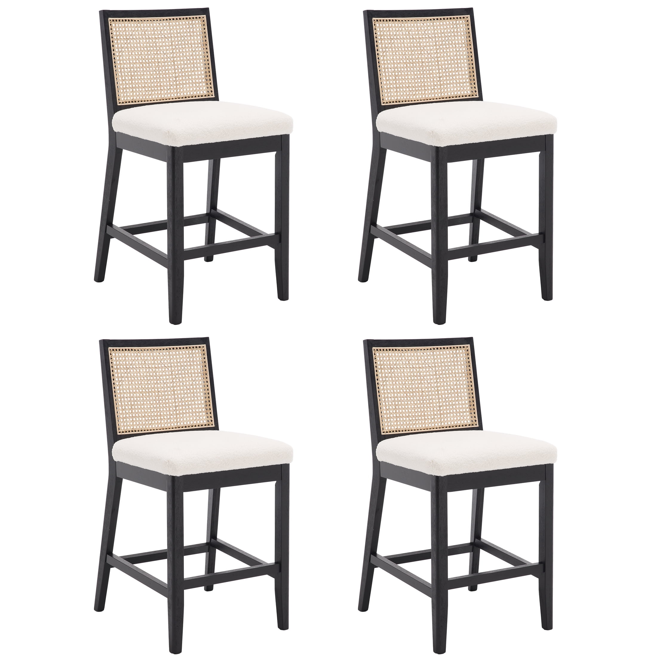 Guyou Rattan Counter Stools Set of 4, 26 Inch Modern Sherpa Upholstered Counter Height Bar ...