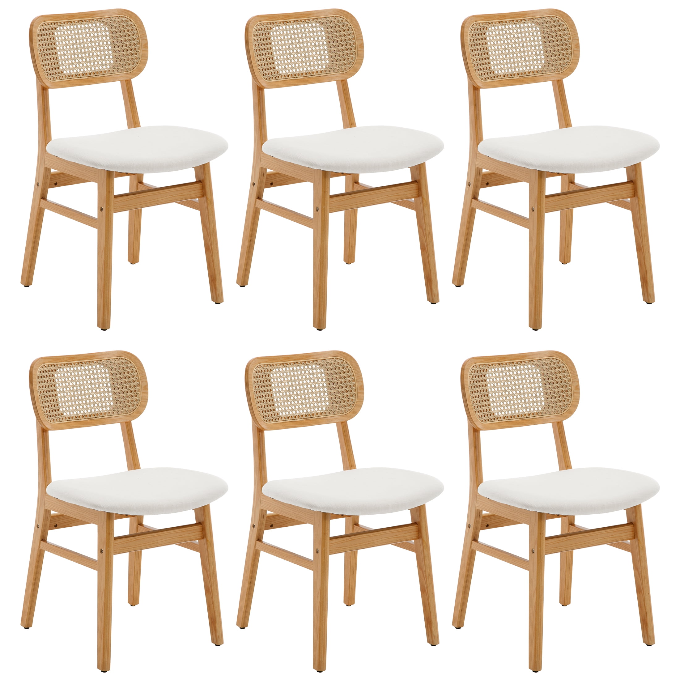 Guyou Rattan Dining Chairs Set of 6, Farmhouse Natural Wooden Dining ...