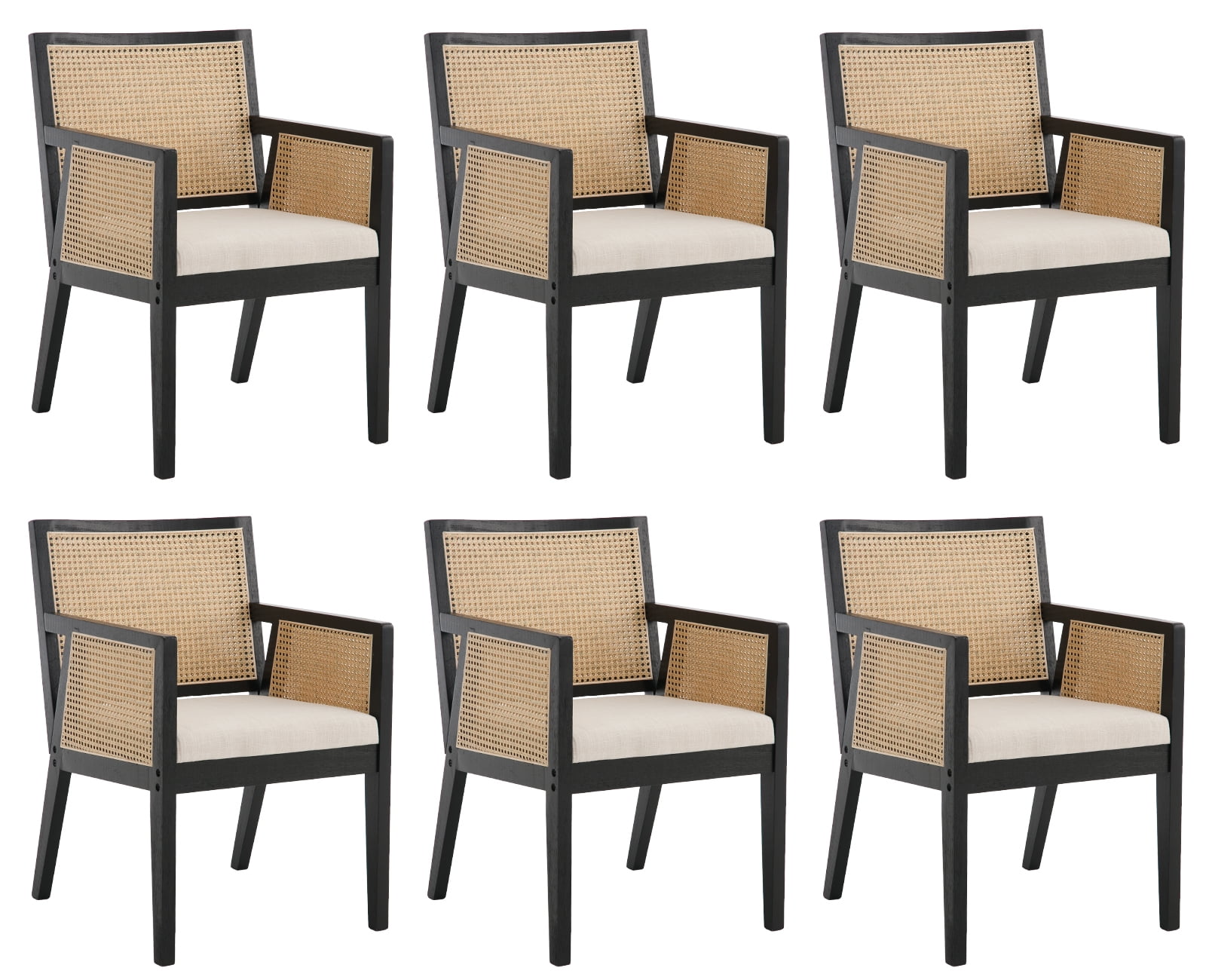 Guyou Rattan Dining Chairs Set of 6, Mid Century Modern Linen ...