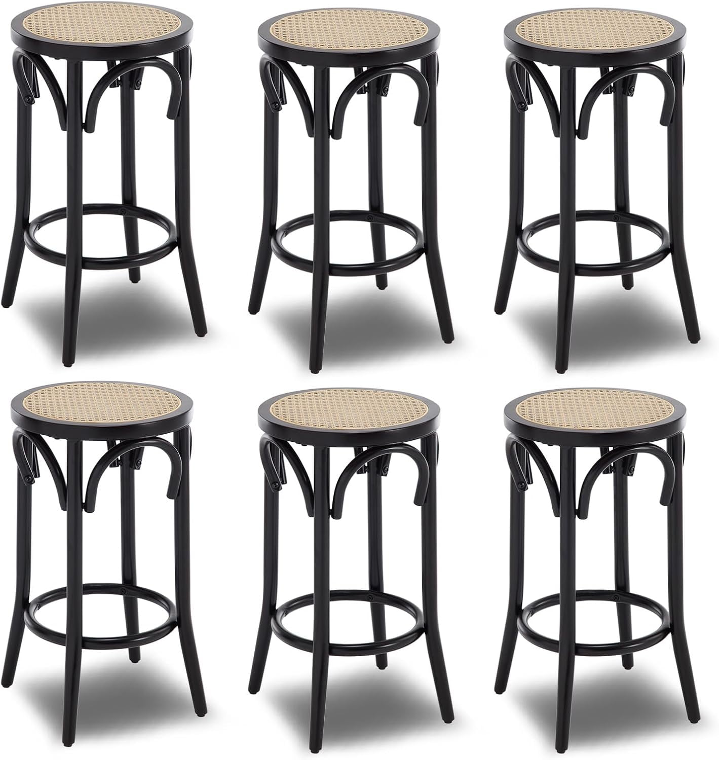 Guyou Rattan Round Backless Counter Stools, 26” Counter Height Bar Stools Modern Wicker Stools ...