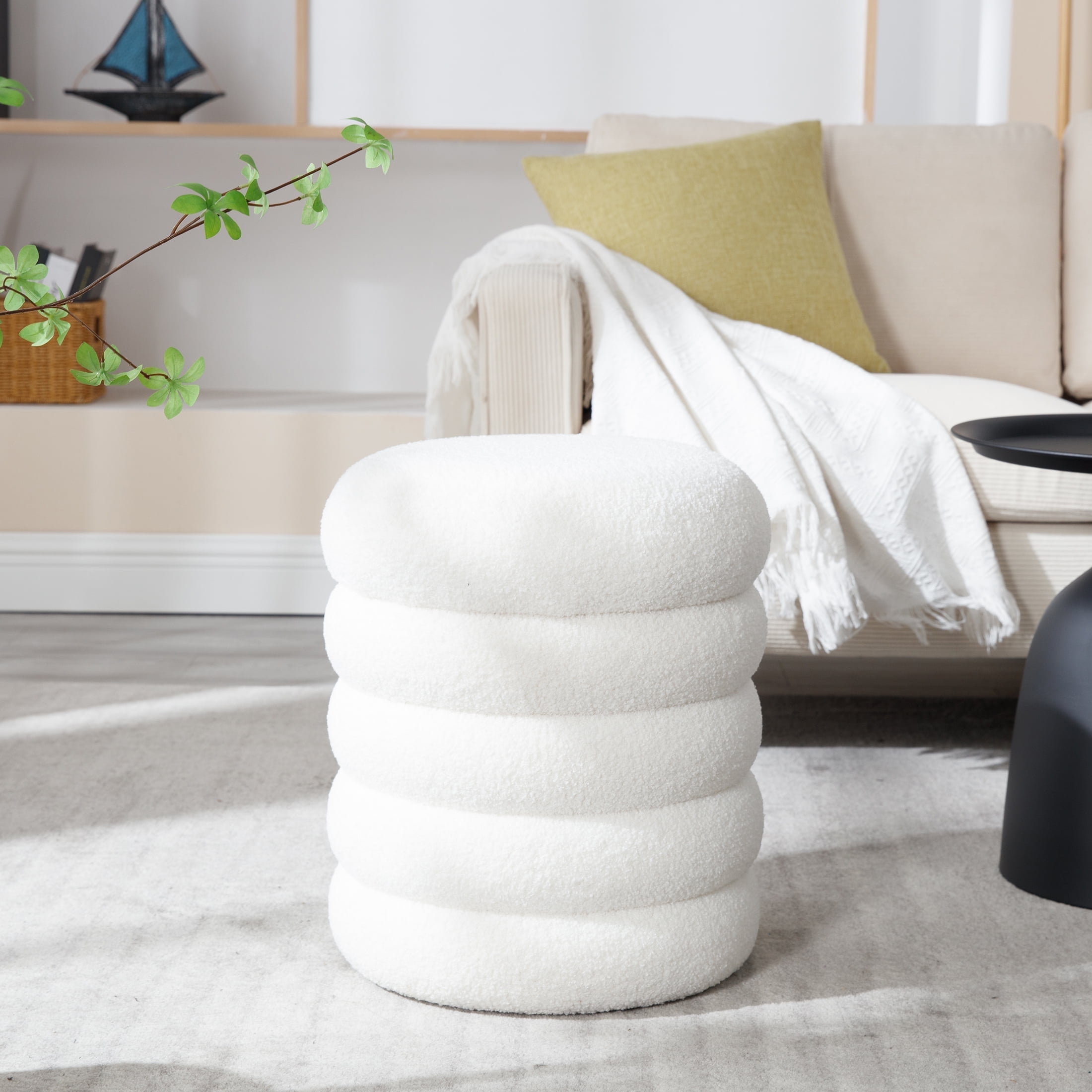 Guyou Round Storage Ottoman, Upholstered Sherpa Footstool, Vanity Stool ...