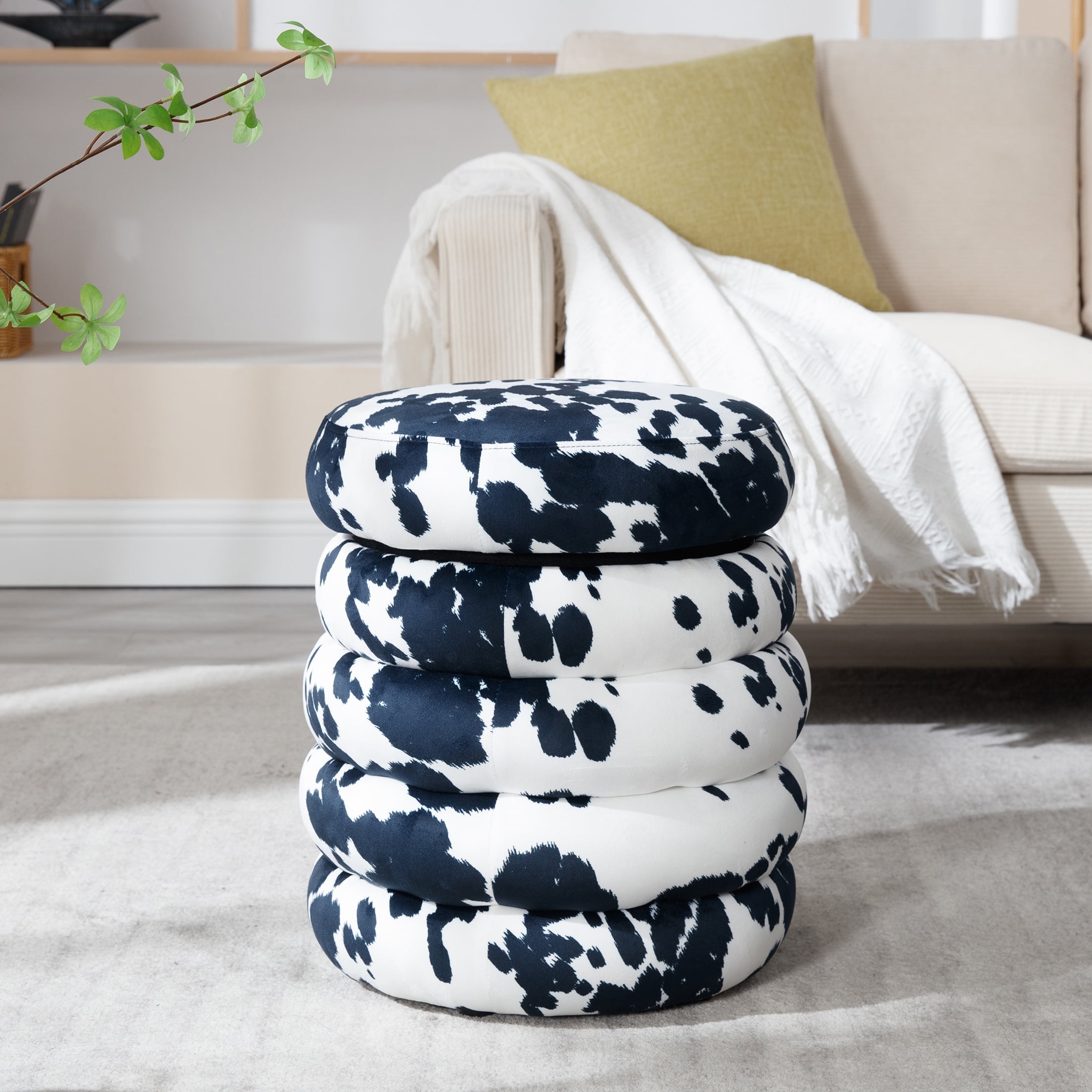 Guyou Round Storage Ottoman, Upholstered Velvet Footstool, Small Boucle ...