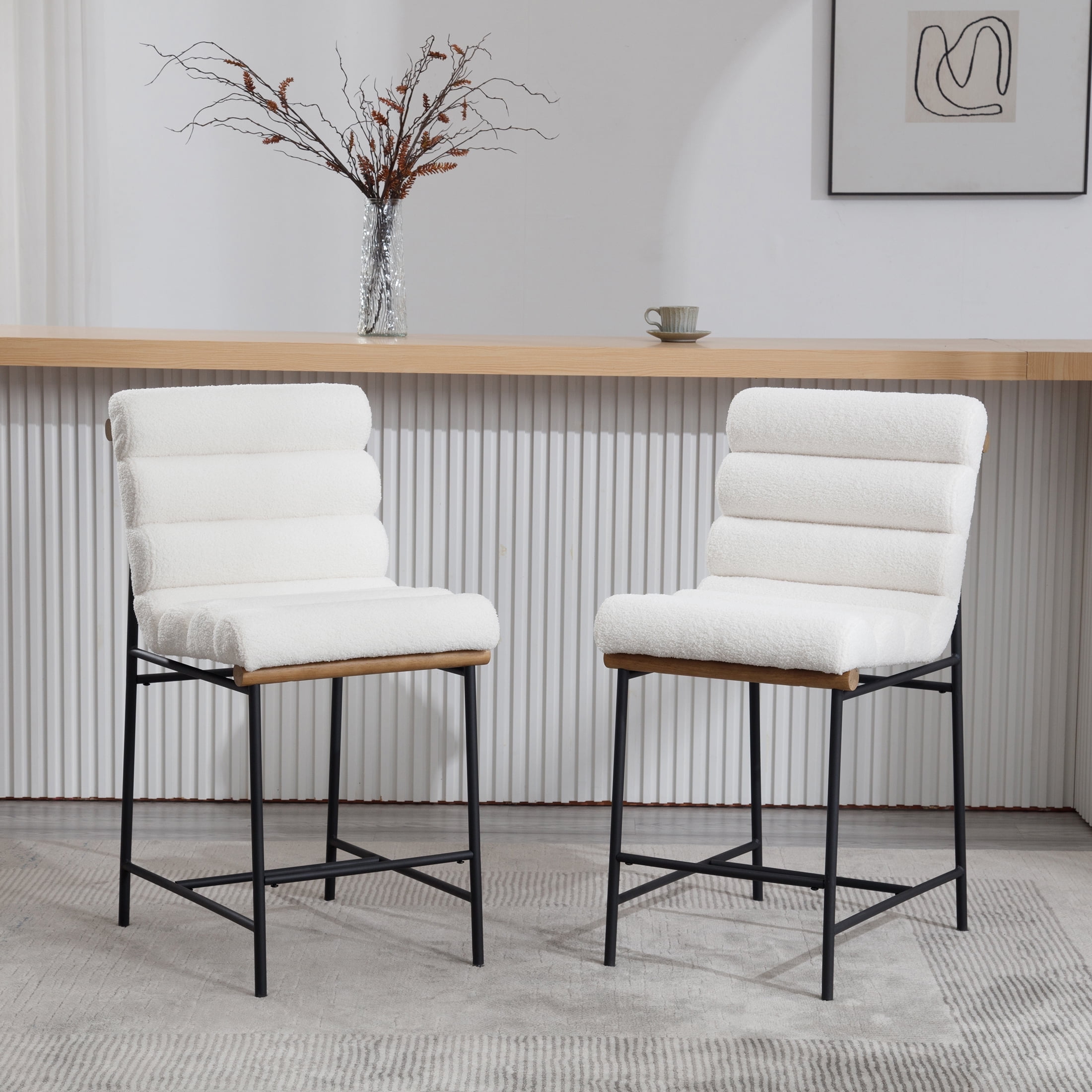 Guyou Sherpa Bar Stools Set of 2, 25 " Modern Upholstered Counter ...