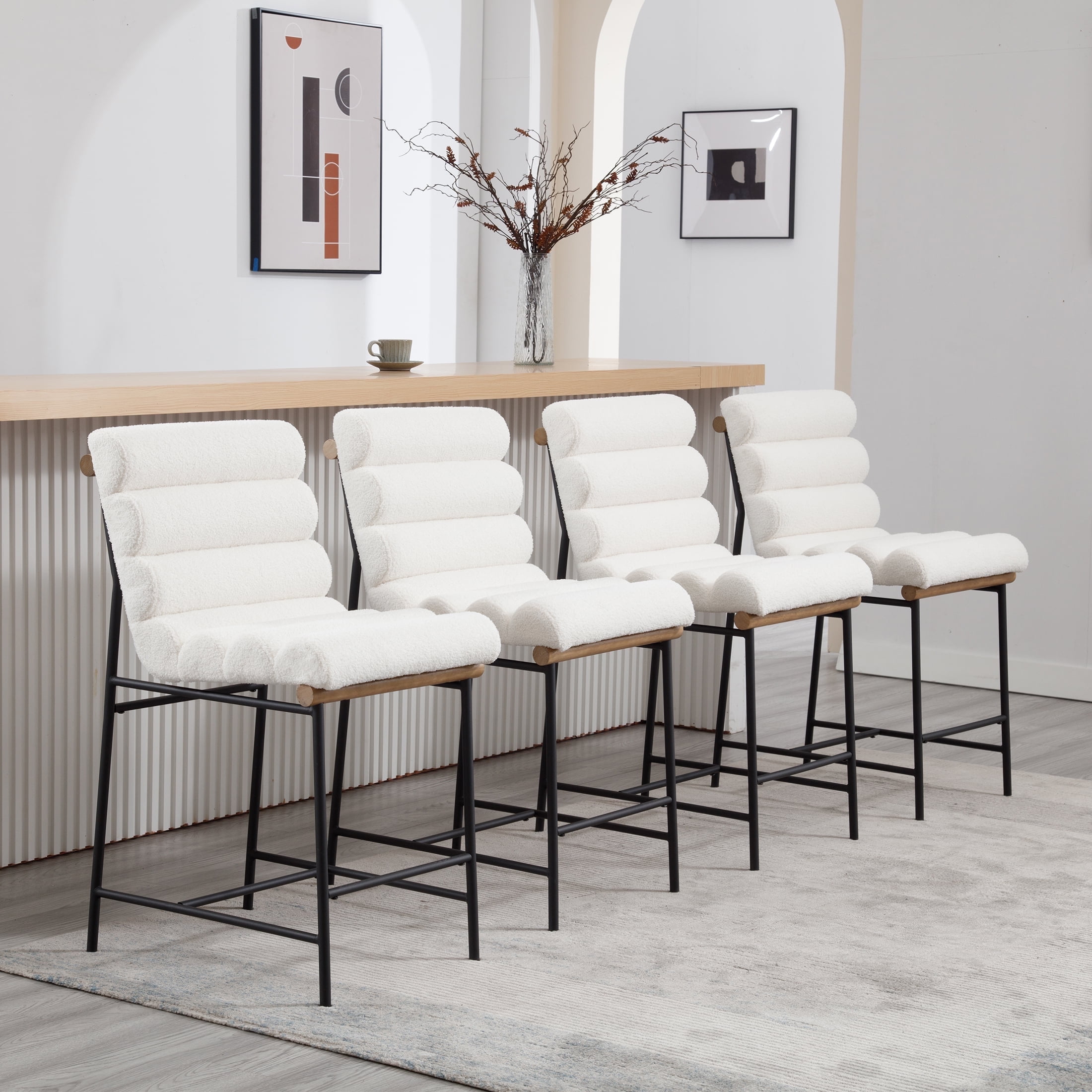 Guyou Sherpa Bar Stools Set of 4, 25 " Modern Upholstered Counter ...