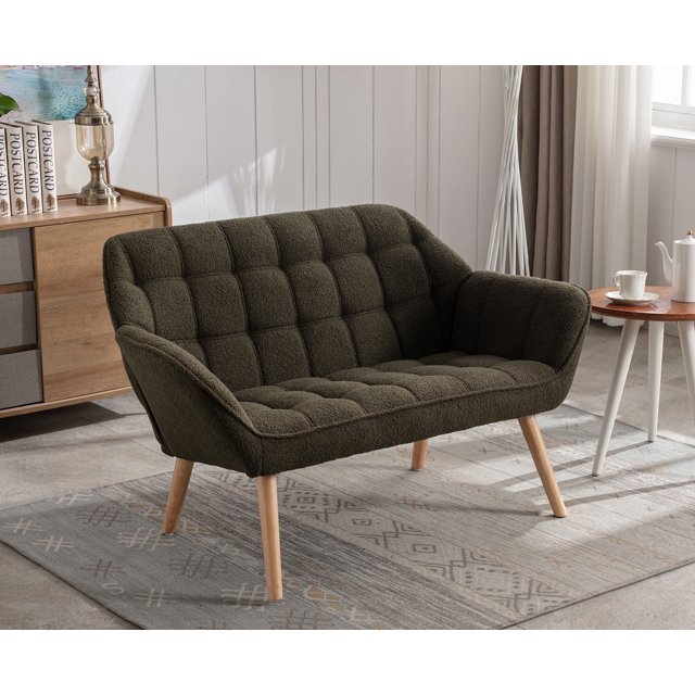 Guyou Small Loveseat Sofa - Comfy Modern Sherpa 2-Seater Mini Couch ...