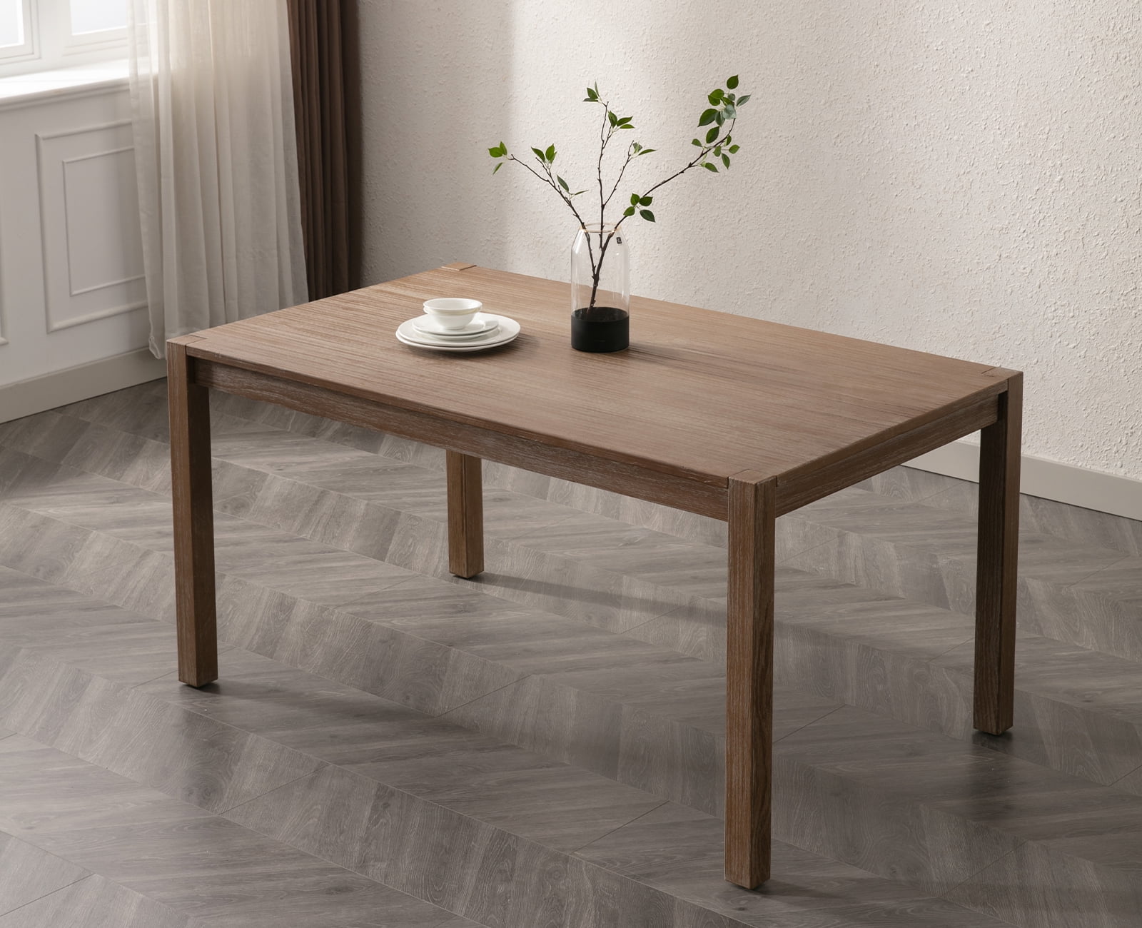 "Guyou 59"" Long Farm Style Solid Wooden Dining Table for 4-6 People ...