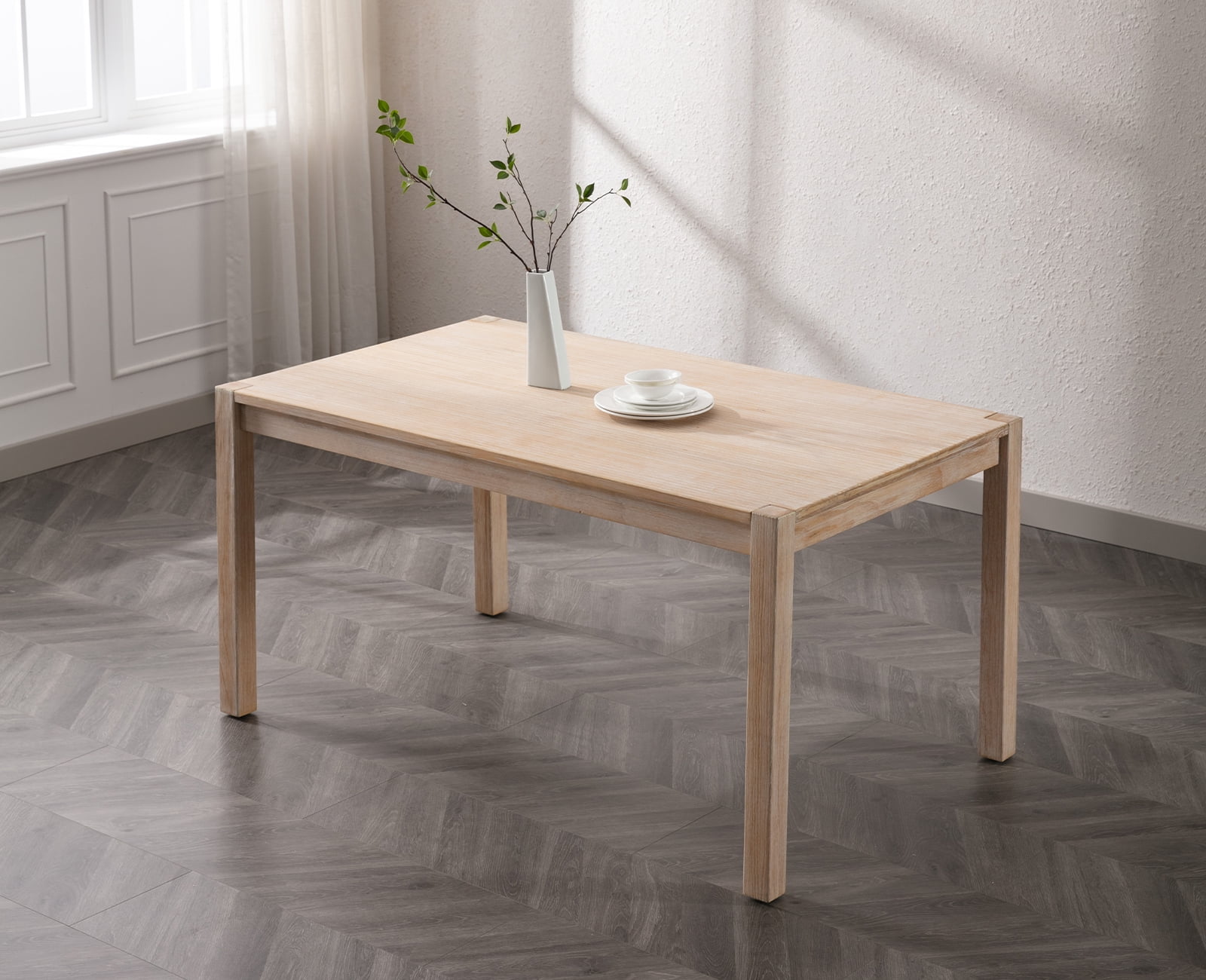Guyou Solid Wood Dining Table, 59" Farmhouse Large Size Rectangular ...