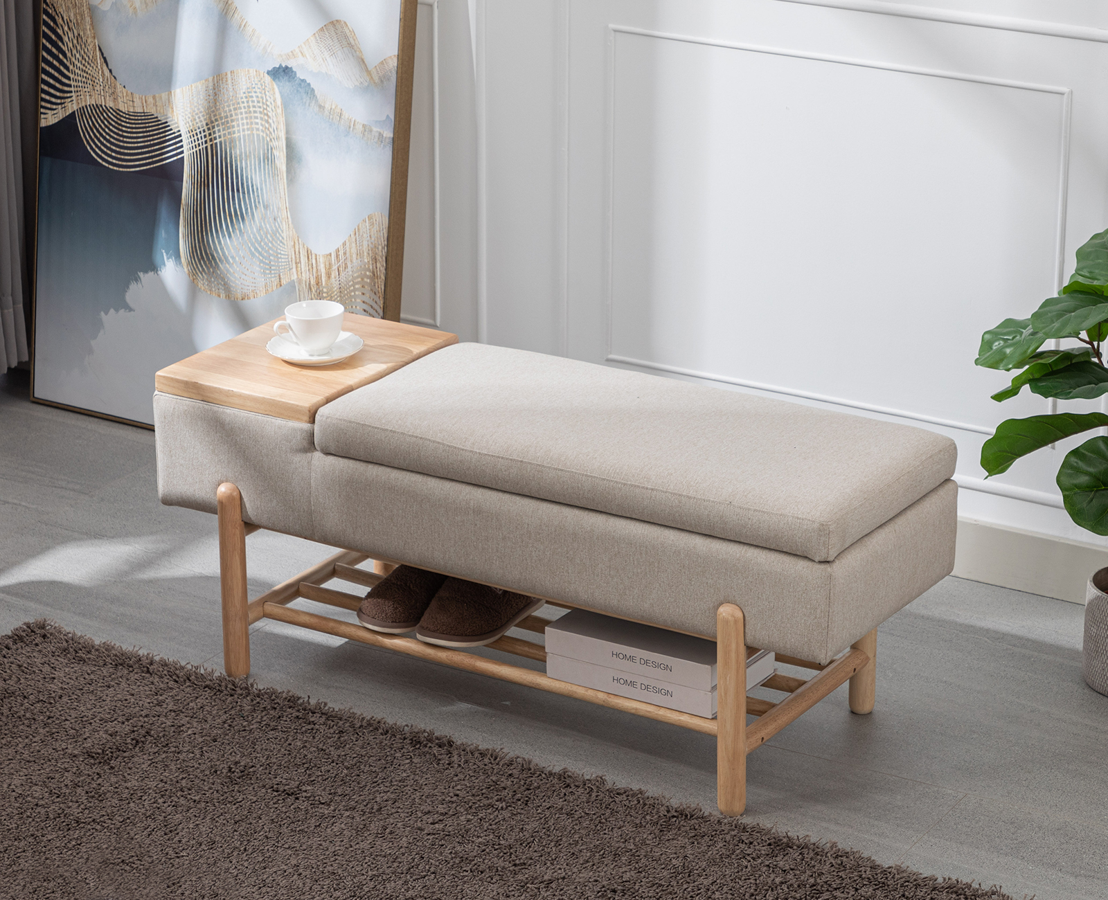 DecMode Linen Upholstered Front Panel Storage Bench with Tufted Seat ...