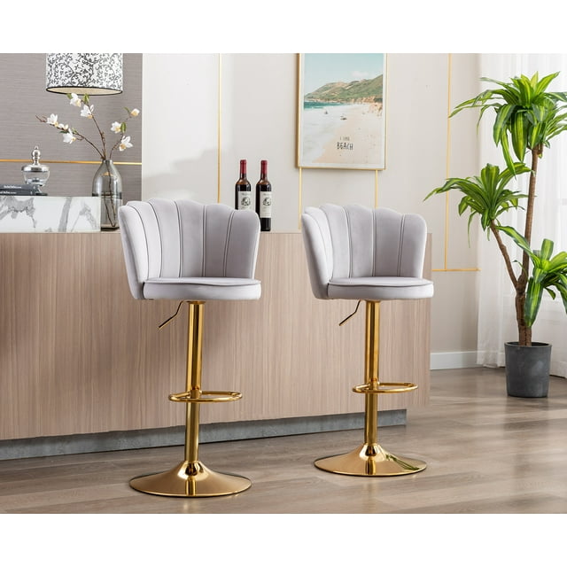 Guyou Swivel Adjustable Bar Stools Set of 2, Velvet Counter Height ...