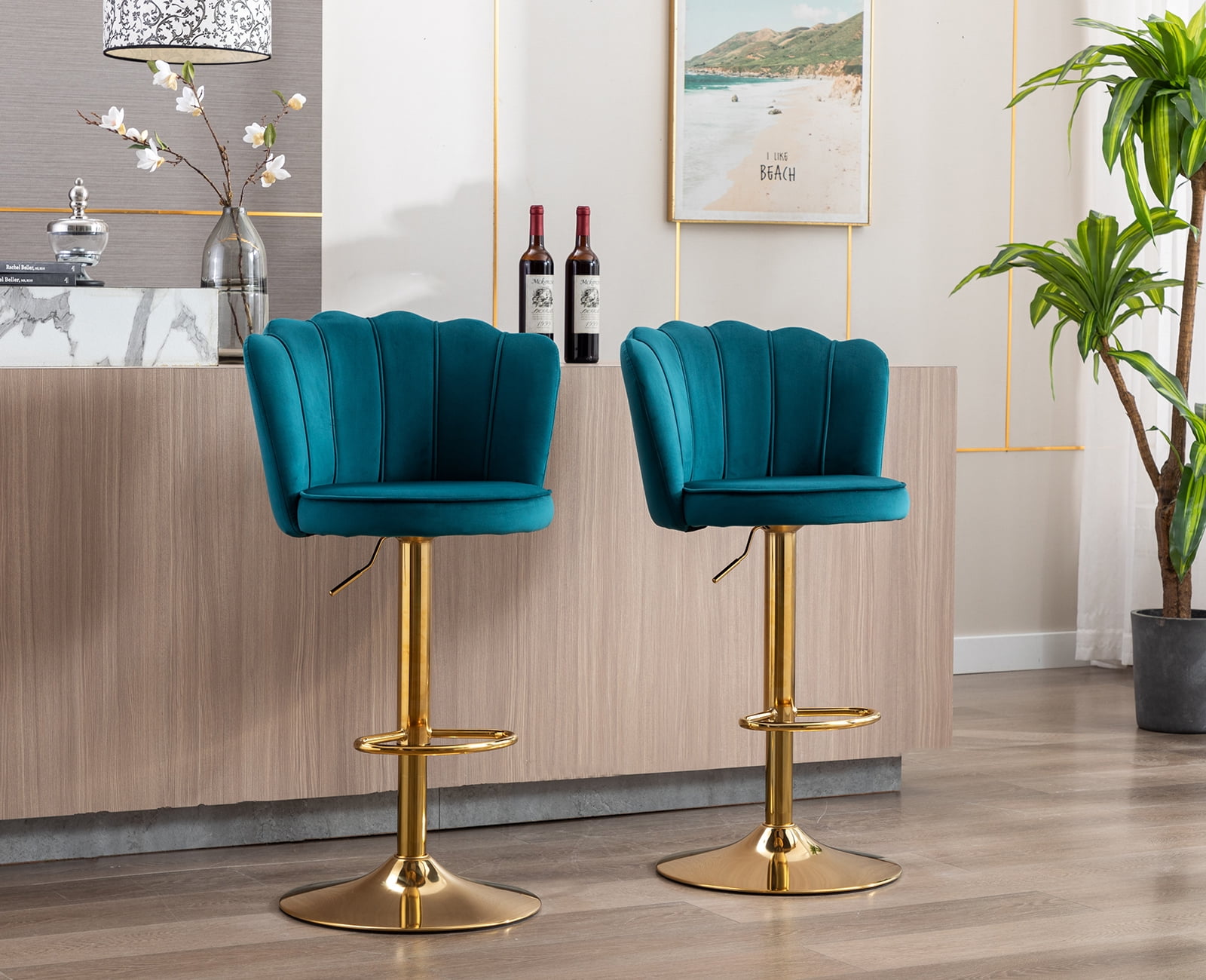 Guyou Velvet Adjustable Bar Stools with Metal Legs, Swivel Kitchen ...