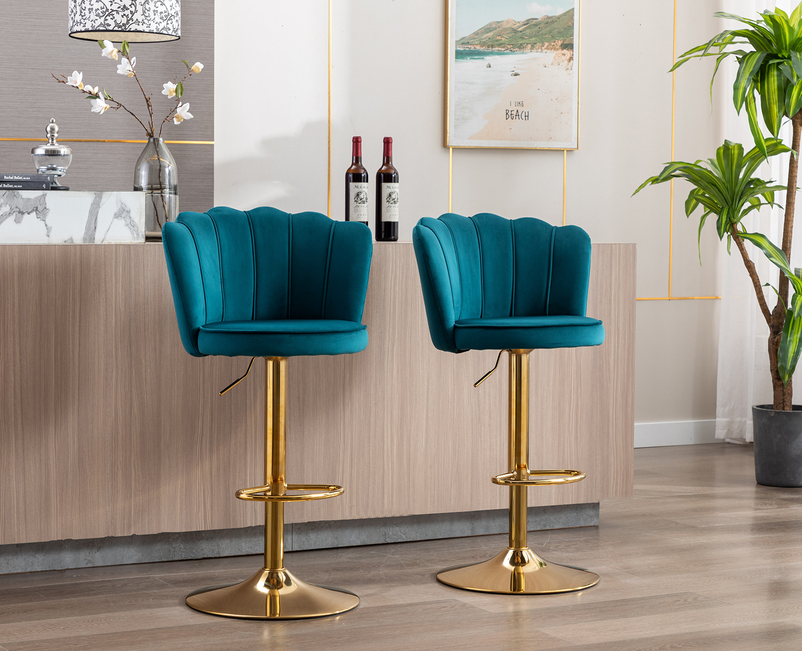 24-33Inch Velvet Bar Stools, Counter Height Adjustable Swivel Barstools ...