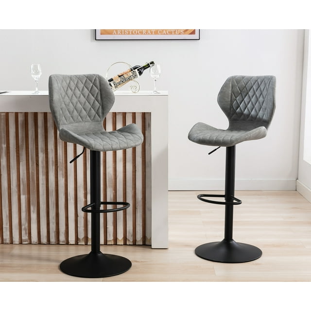 Guyou Swivel Adjustable Bar Stools Set of 2, Faux Leather Bar Stools ...
