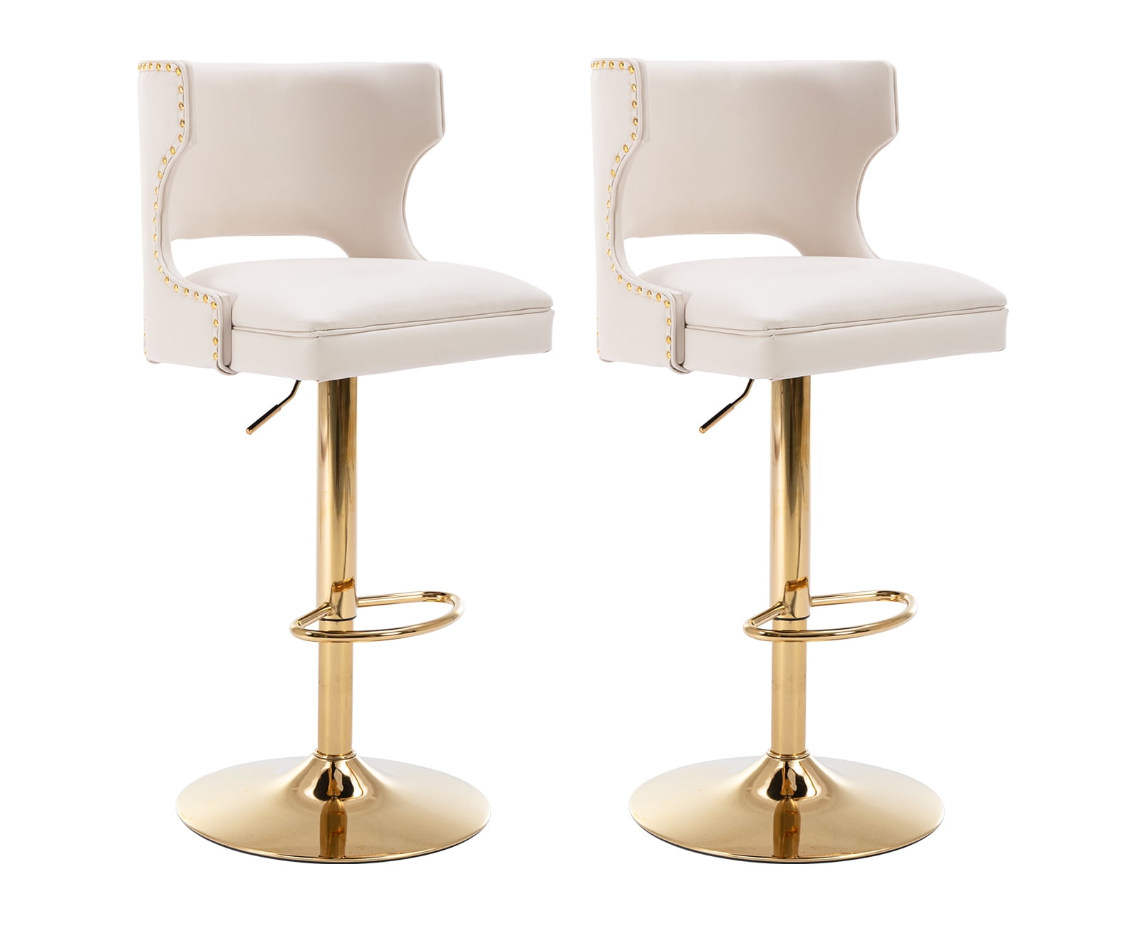 Guyou Swivel Bar Stool Set of 2, Modern Upholstered PU Adjustable Height Counter Barstools with ...