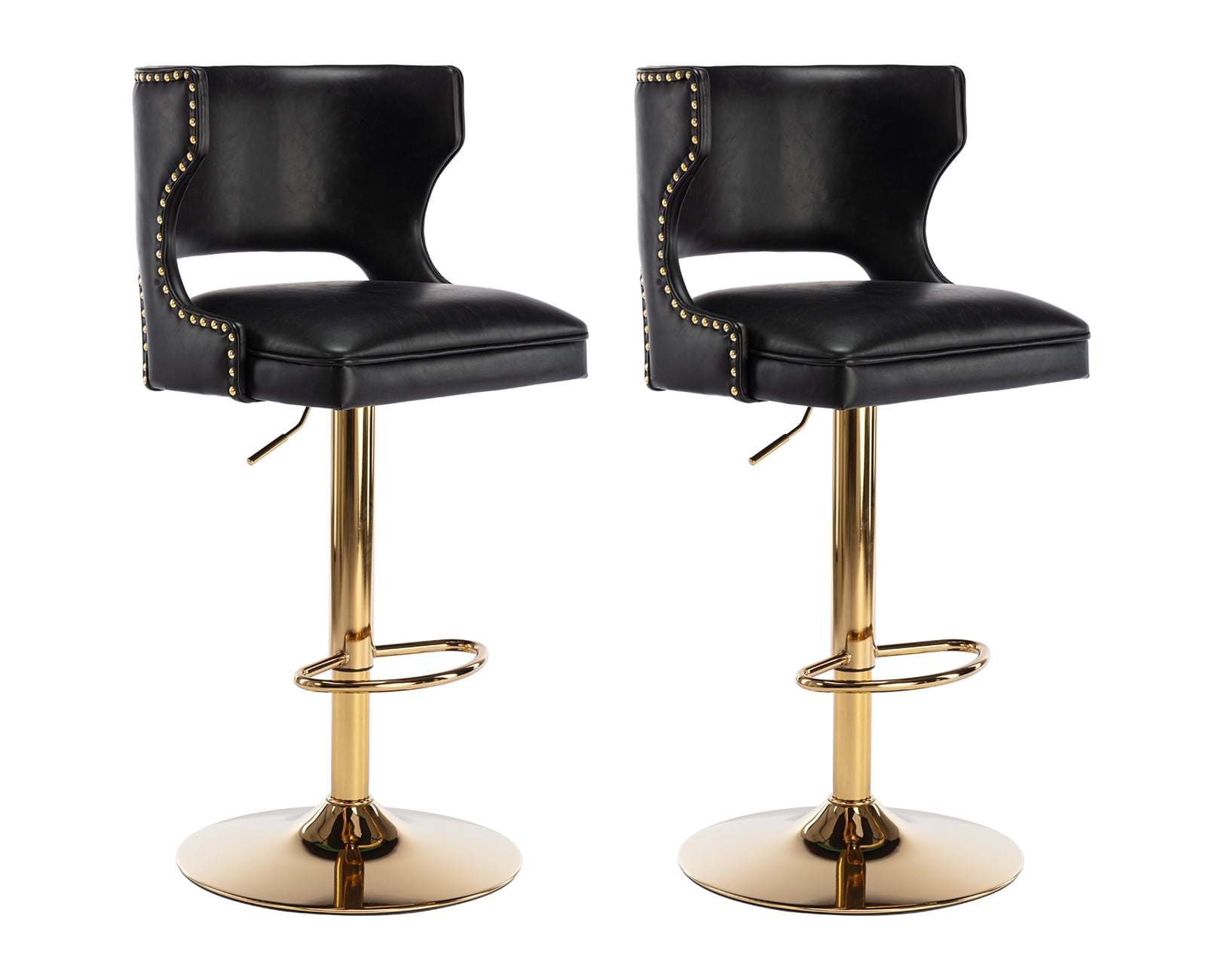 Guyou Swivel Bar Stool Set of 2, Modern Upholstered PU Adjustable ...
