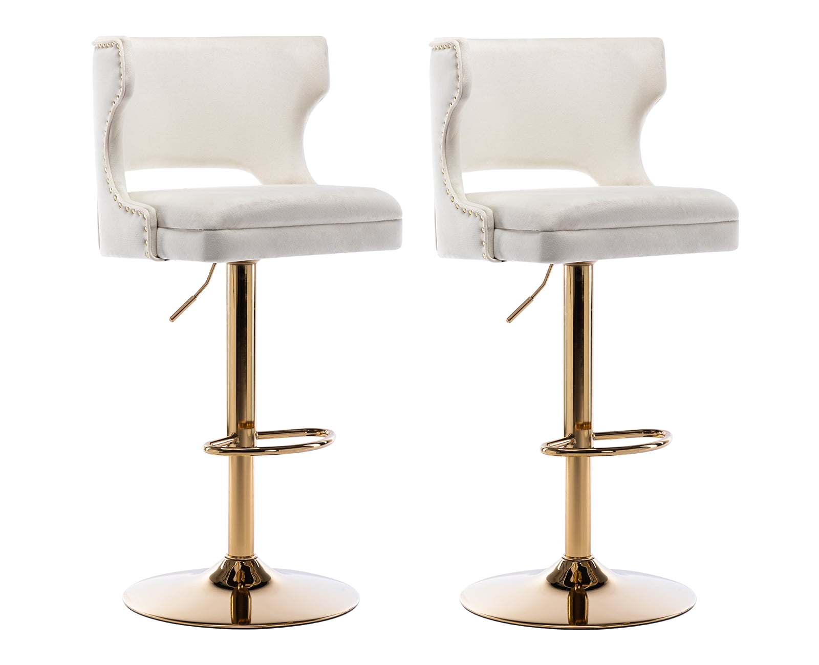 Guyou Set of 2 Swivel Bar Stools, Velvet Upholstered, Adjustable Height ...