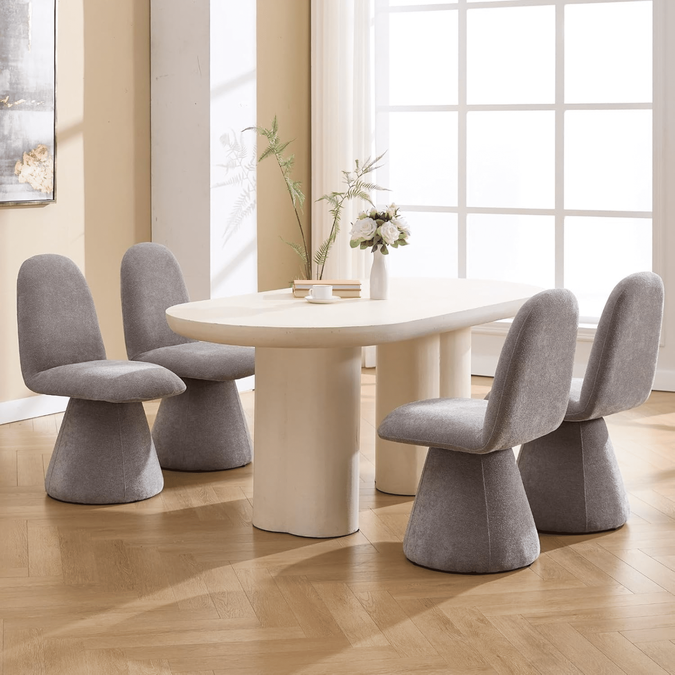 Guyou Mid Century Swivel Chairs - Set of 4, High Back Chenille Dining ...