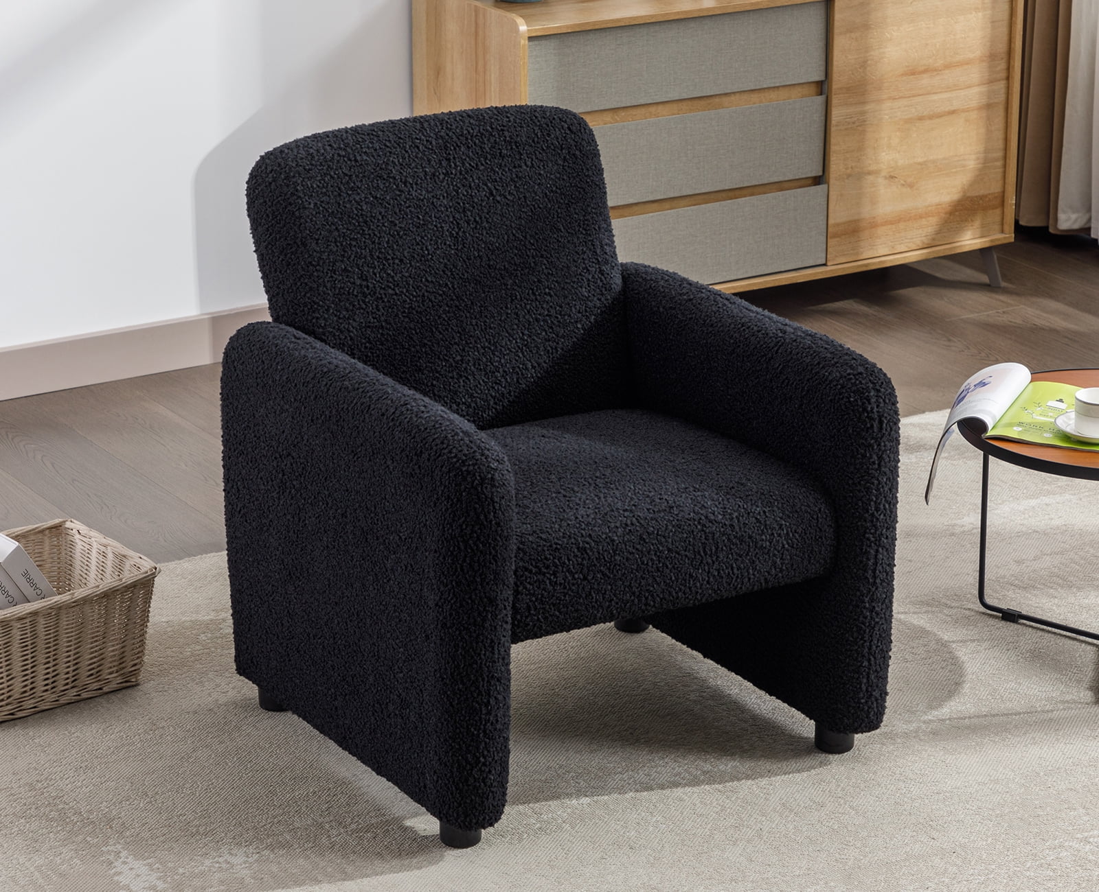 Guyou Teddy Armchair, Upholstered Faux Fur Accent Bucket Chair, Modern ...