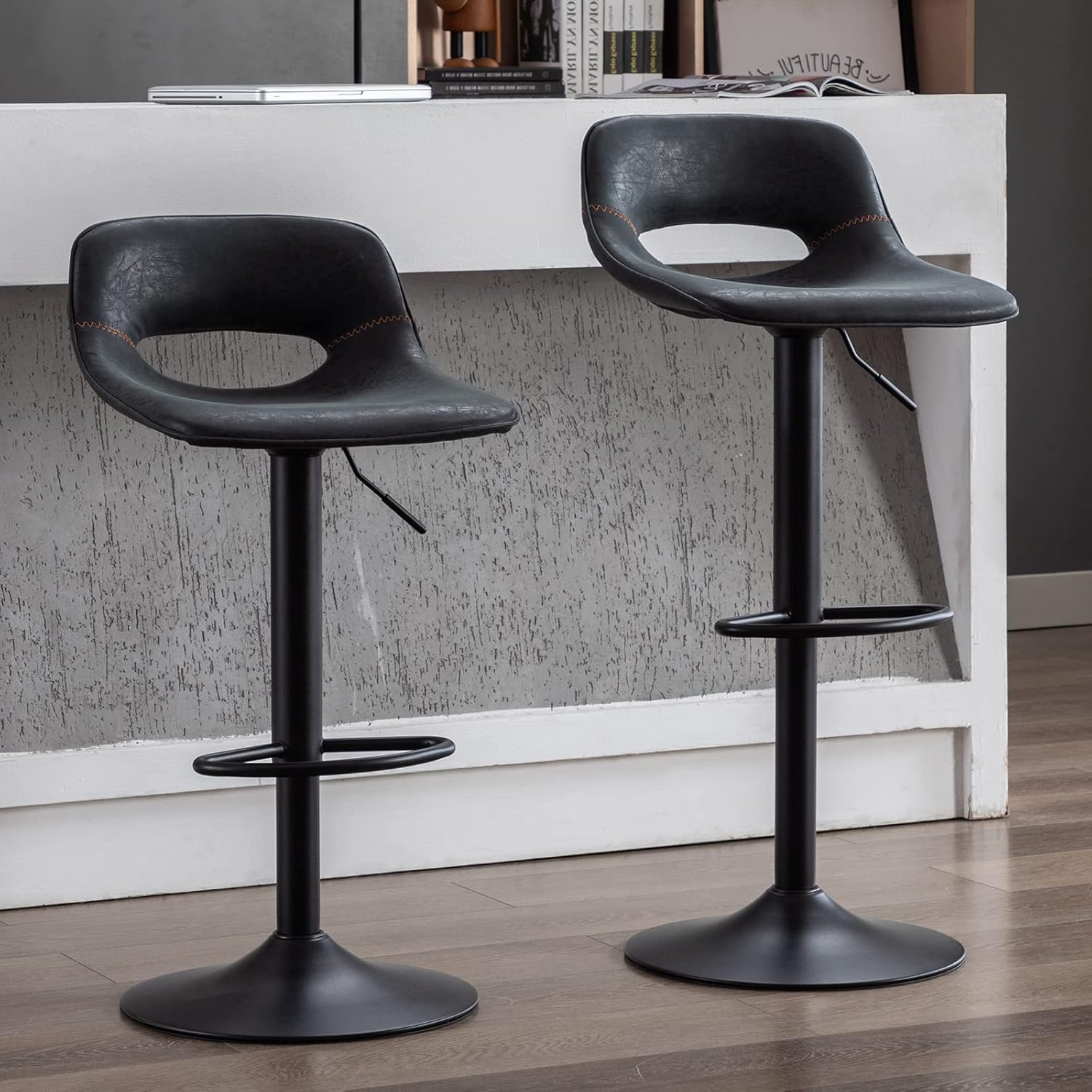 Guyou Urban Leather Bar Stools Set of 2 Modern Swivel Adjustable ...