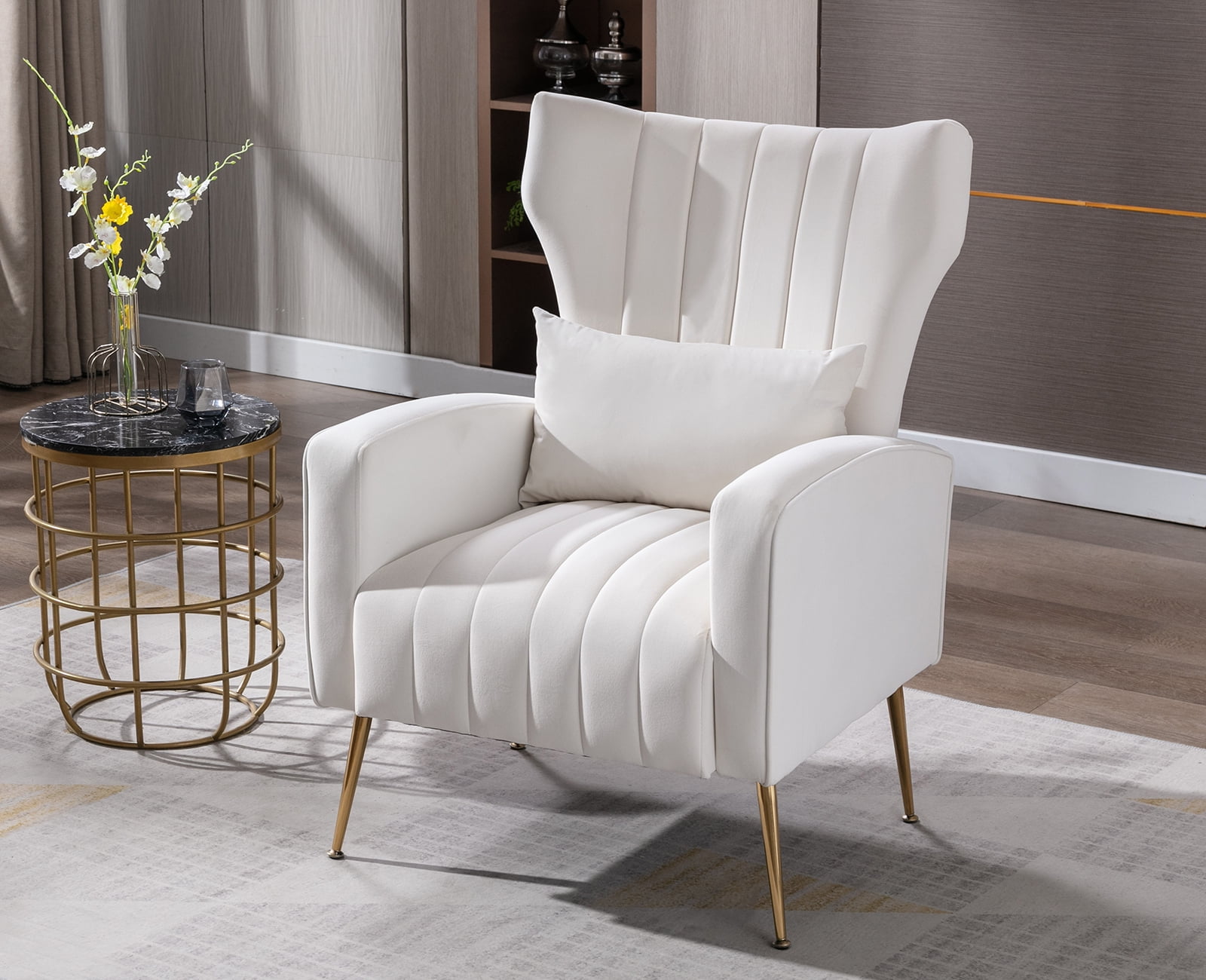 Guyou Velvet Wingback Armchair, Modern, Metal Legs, Comfy Sofa for ...