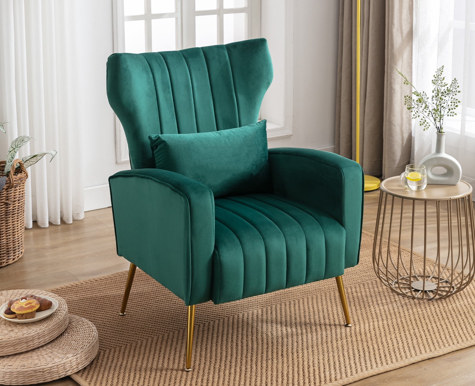 Guyou Velvet Accent Chair, Modern Upholstered Wingback Armchair with ...