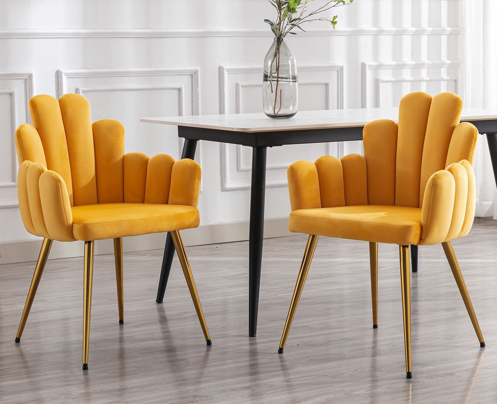 Guyou Velvet Dining Chair Set of 2, Modern Finger Shaped Upholstered ...