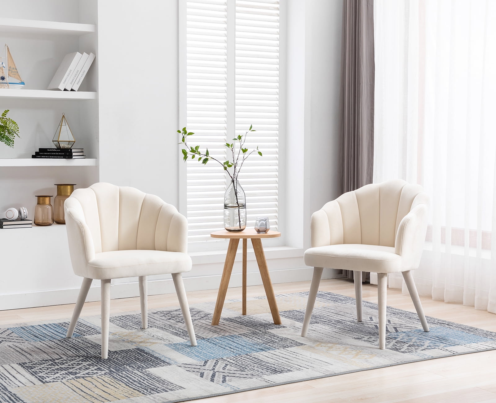 Guyou, Velvet Dining Chair Set of 2, Petal Back, Cream - Walmart.com