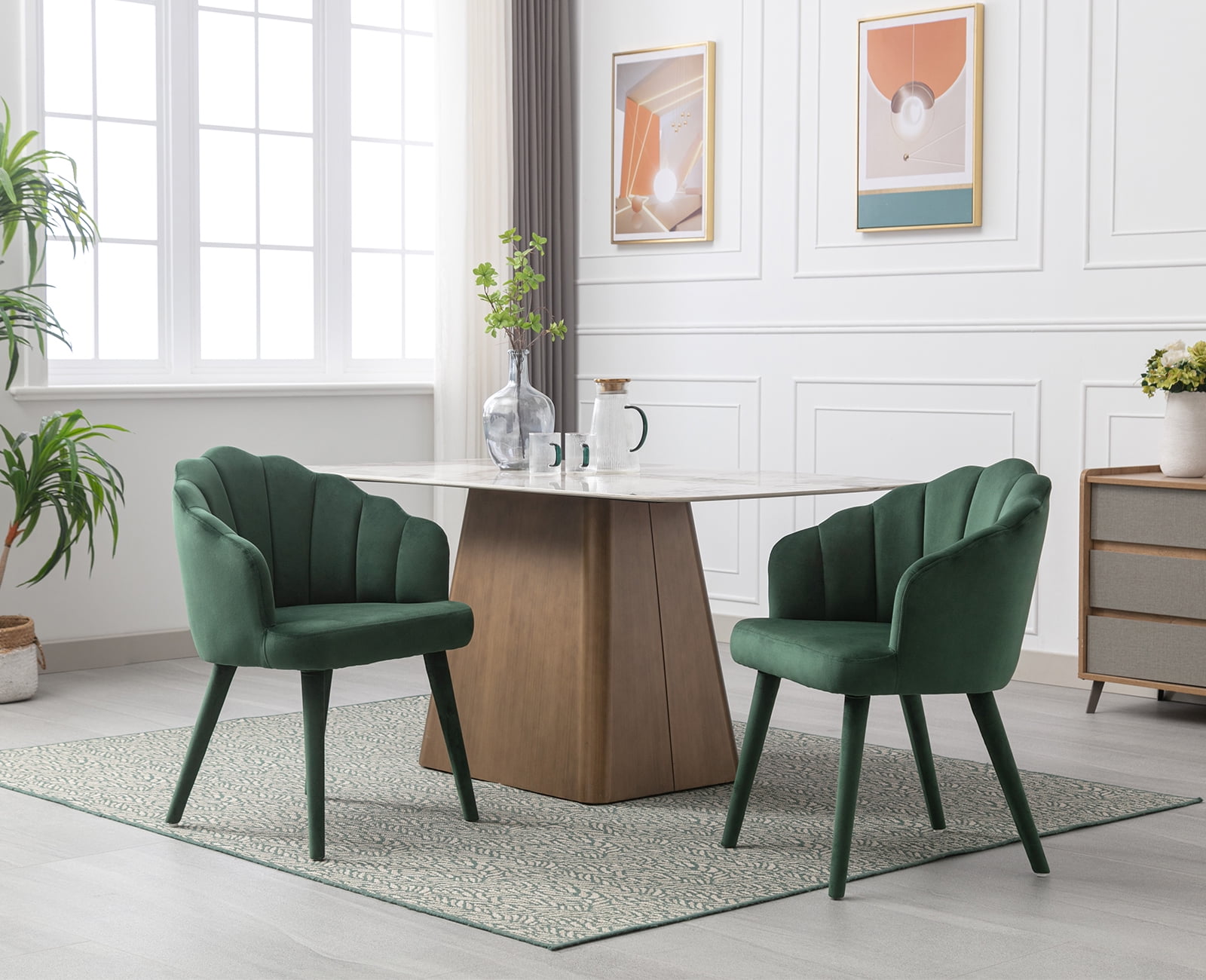 Guyou Velvet Dining Chair Set of 2, Modern Upholstered Vanity Armchair ...