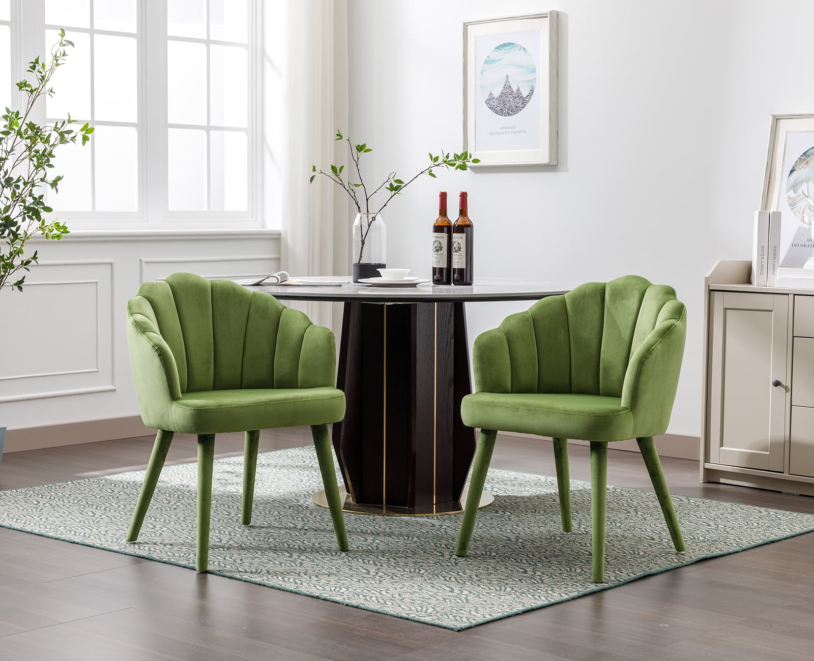 Guyou Velvet Dining Chair Set of 2, Modern Upholstered Vanity Armchair ...