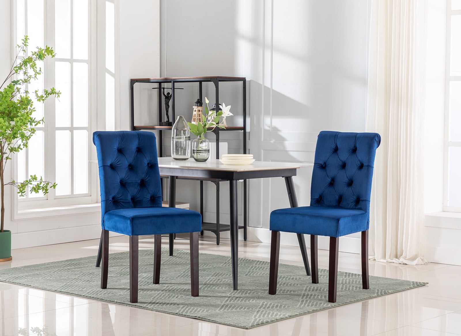 Guyou Velvet Dining Chairs Set of 2, Mid Century Modern Solid Wood ...