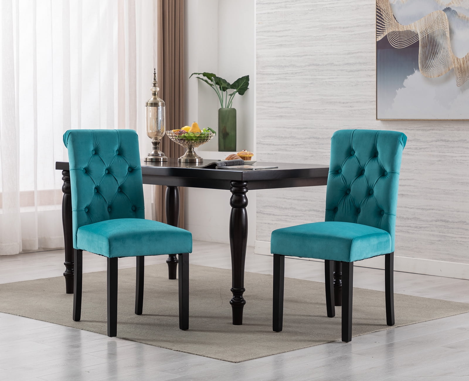 Guyou Velvet Dining Chairs Set of 2, Mid Century Modern Solid Wood ...