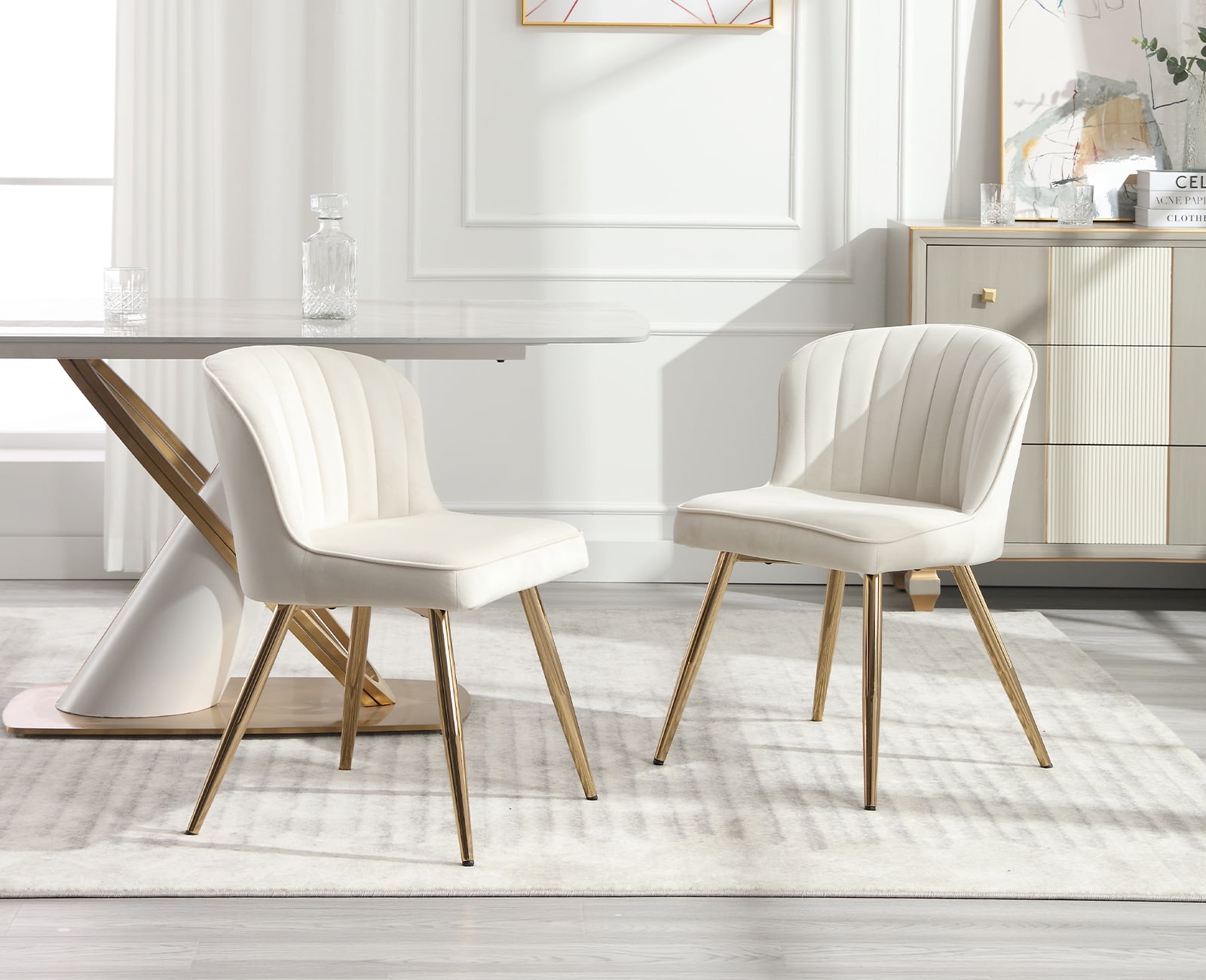 Guyou Velvet Dining Chairs Set of 2, Modern Kitchen Chairs with Shell ...