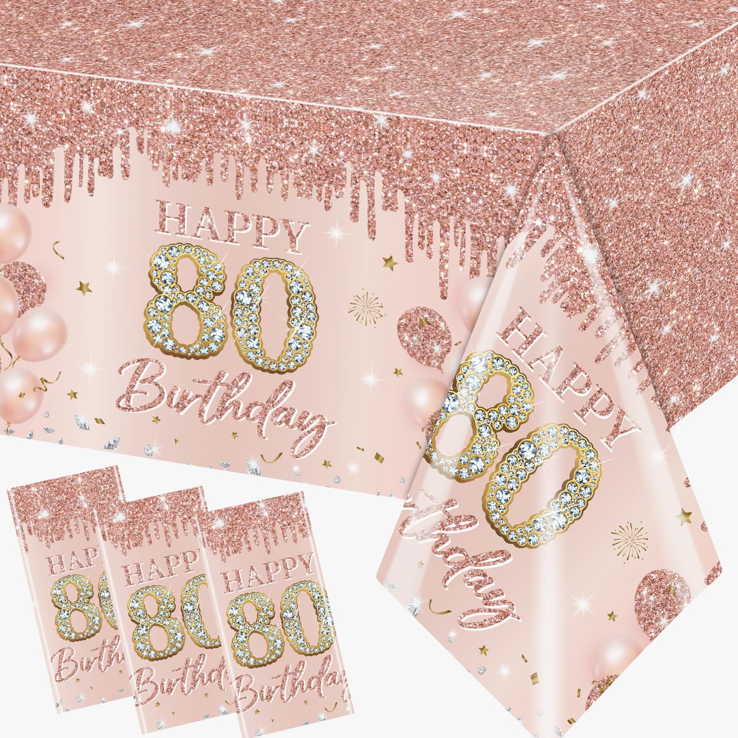 Guzbewu 80th Birthday Party OIF8 Decorations for Women,3pcs Pink Rose ...