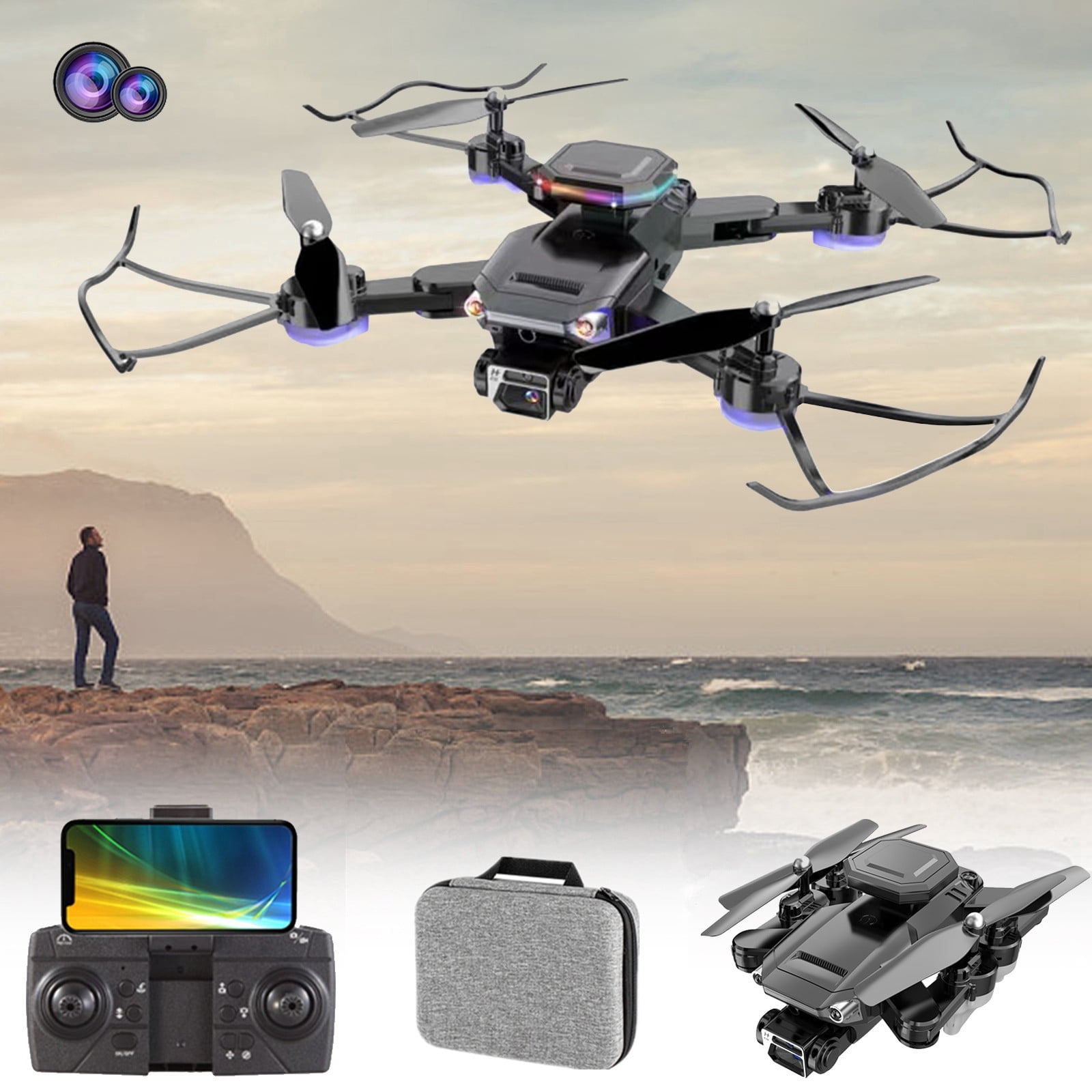 Guzom Drones with Cameras- Dual 4K HD FPV Camera Optical Fl-ow ...