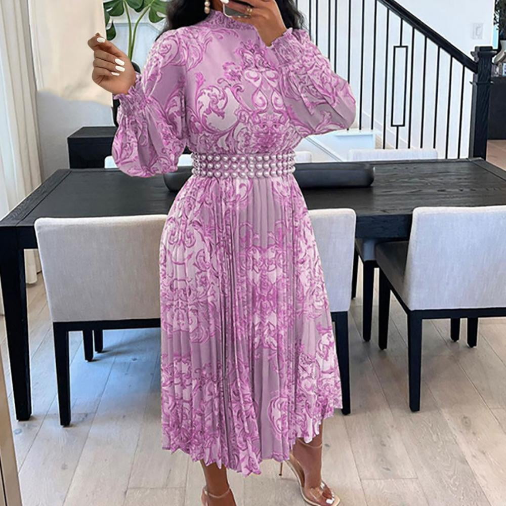 Guzom Fall Dresses for Women 2023- Long Sleeve Crew Neck Trendy Fashion Casual Dresses Floral ...