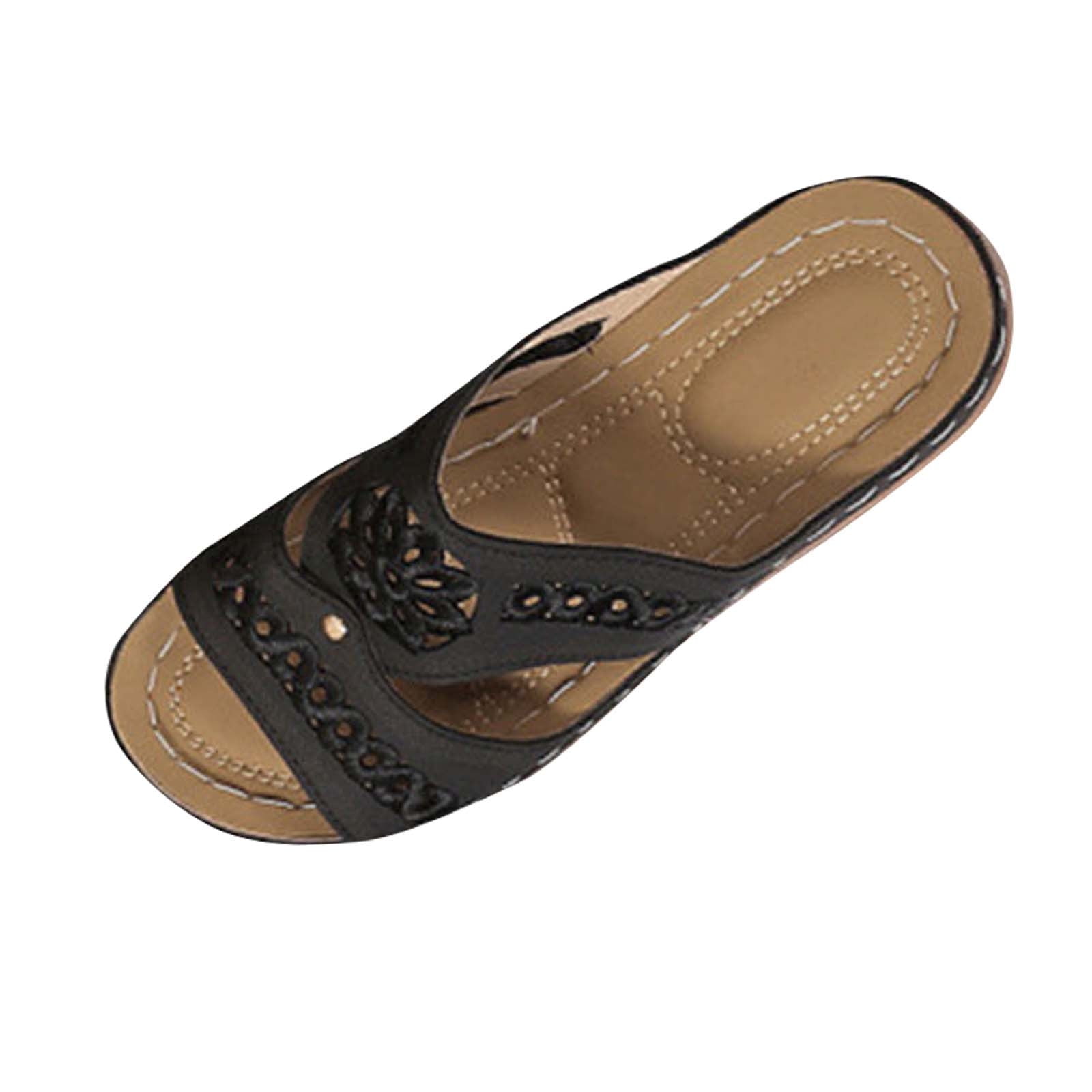Guzom Ladies Wedge Black Slides for 2025 Summer Womens Wide Width ...