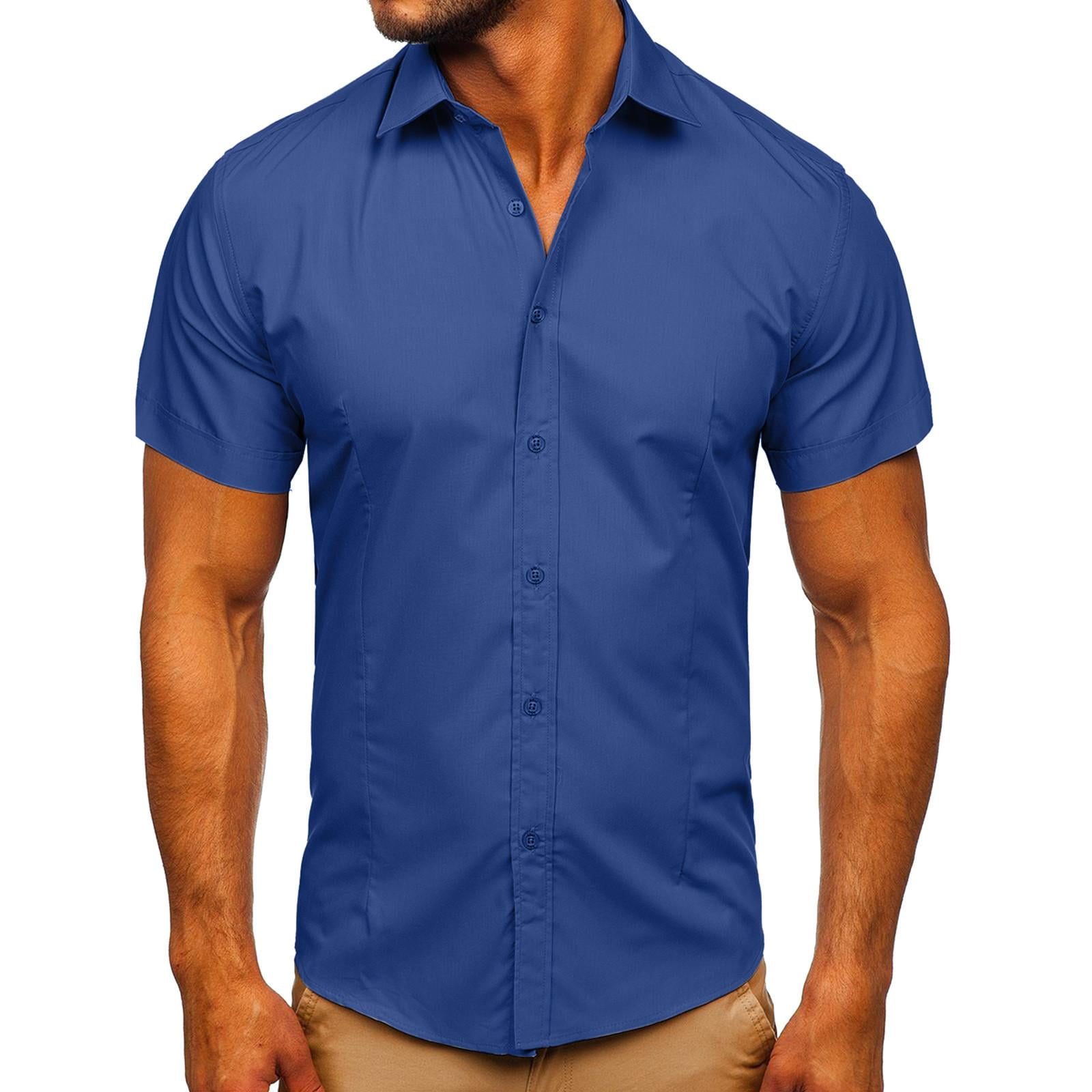 Guzom Men's Short Sleeve Button Down Shirt- Casual Turndown Collar ...