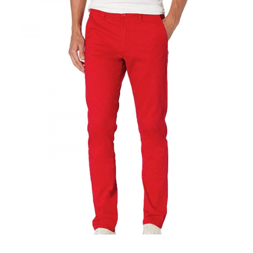 Guzom Mens Dress Pants Stretch Straight Leg Casual Relaxed Fit Button Pants For Men Red