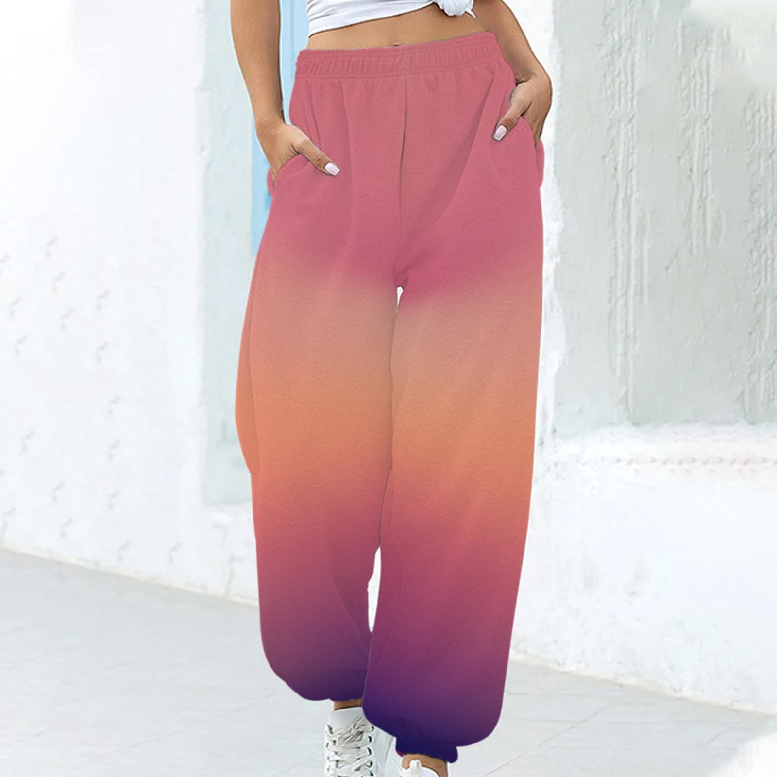 Guzom Womens Baggy Sweatpants- Elastic Waist High Rise Casual Gradient ...